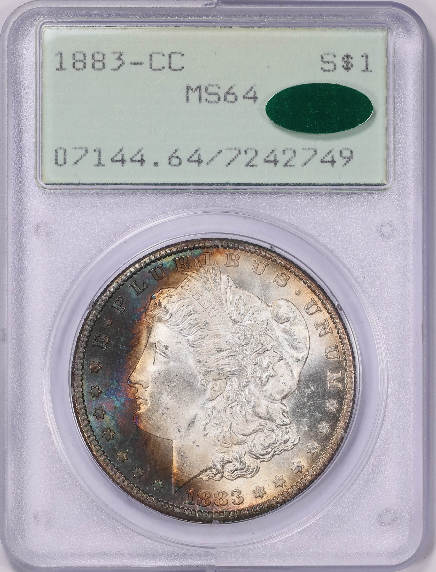 1883-CC Morgan Silver Dollar PCGS MS-64 (CAC Green) OGH (1st Gen) (Toned) (Item 1629740 ...