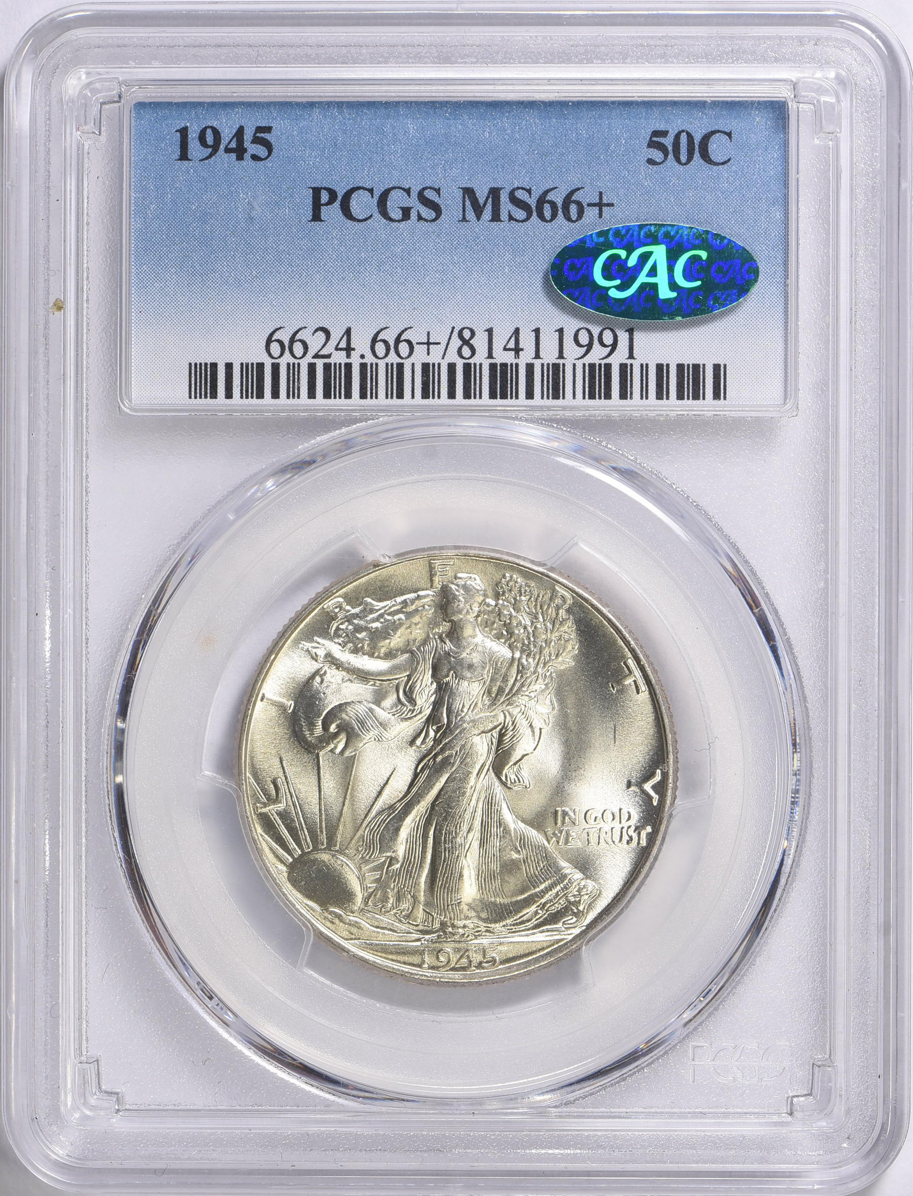 1945 Walking Liberty Half Dollar PCGS MS-66+ (CAC Green) (Item 1629803) | GreatCollections Coin ...