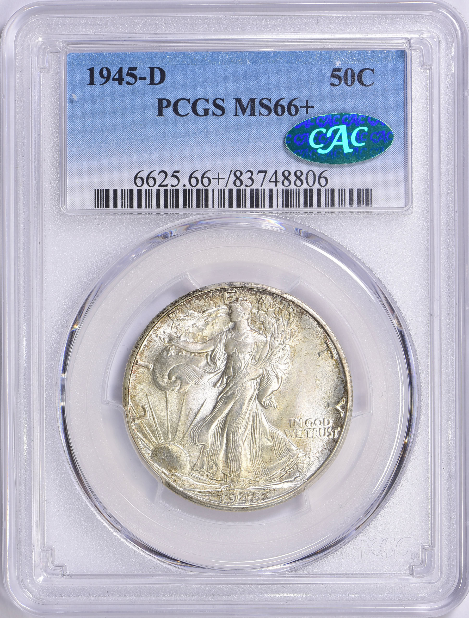 1945-D Walking Liberty Half Dollar PCGS MS-66+ (CAC Green) (Item 1629804) | GreatCollections ...