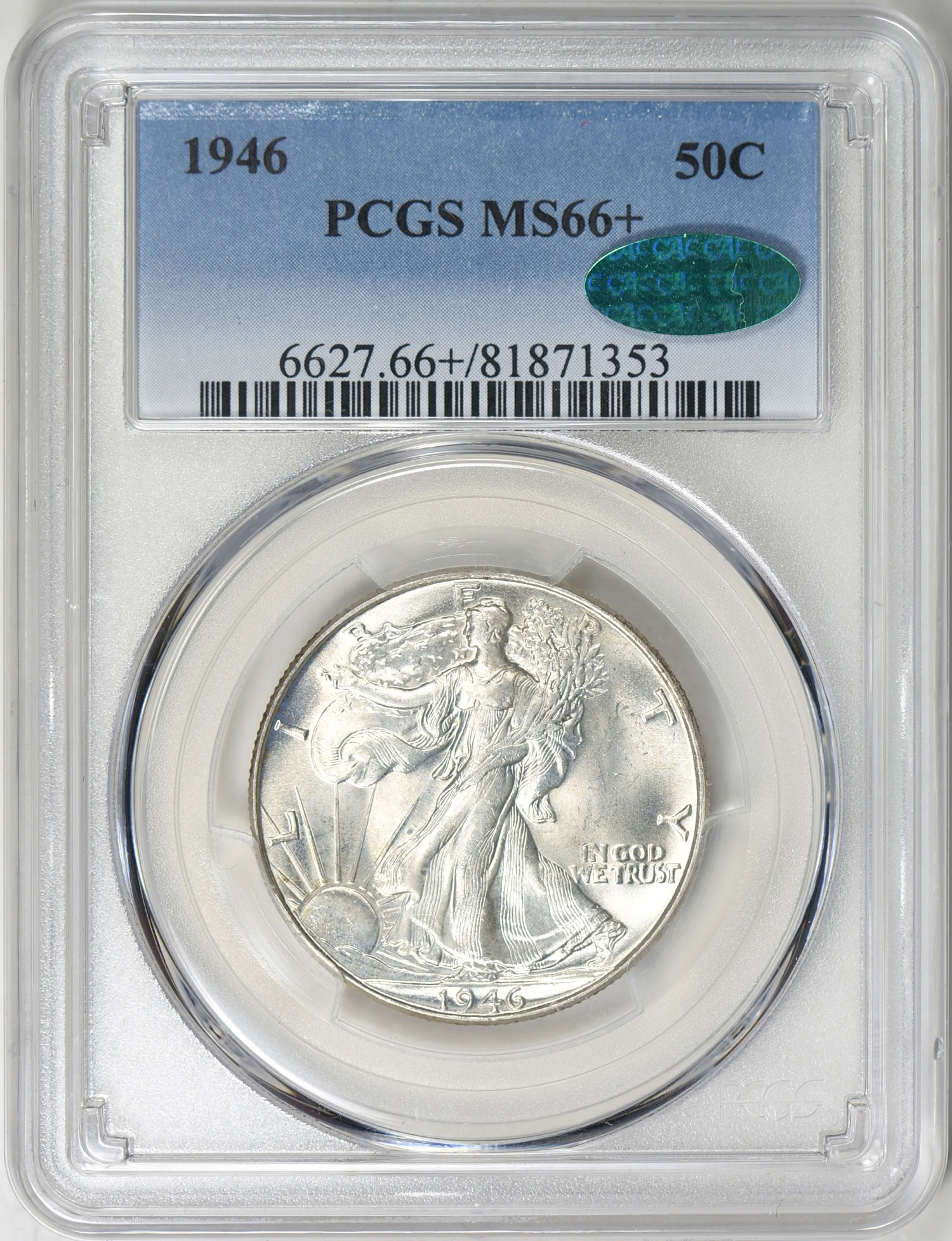 1946 Walking Liberty Half Dollar PCGS MS-66+ (CAC Green) (Item 1629805) | GreatCollections Coin ...