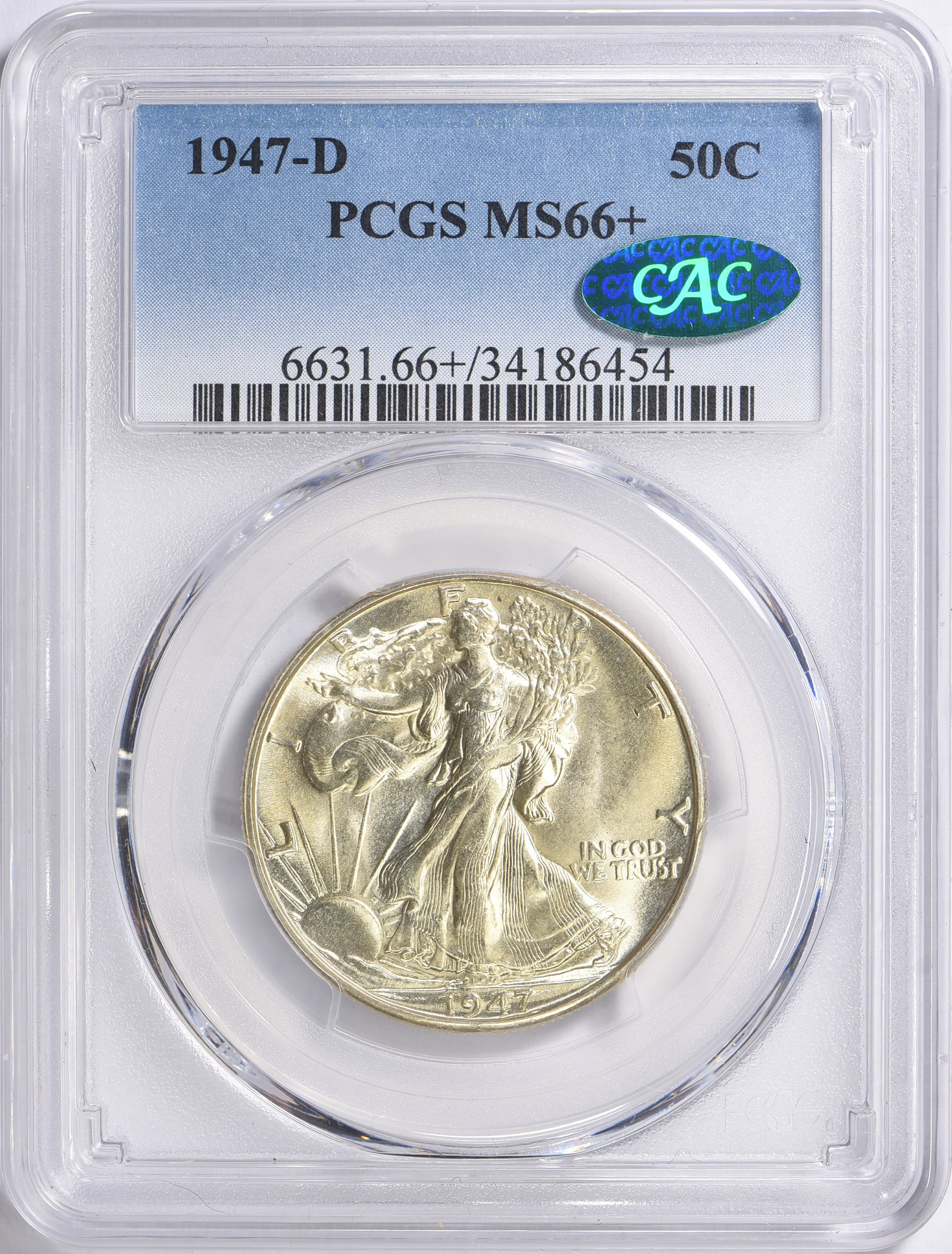 1947-D Walking Liberty Half Dollar PCGS MS-66+ (CAC Green) (Item 1629813) | GreatCollections ...
