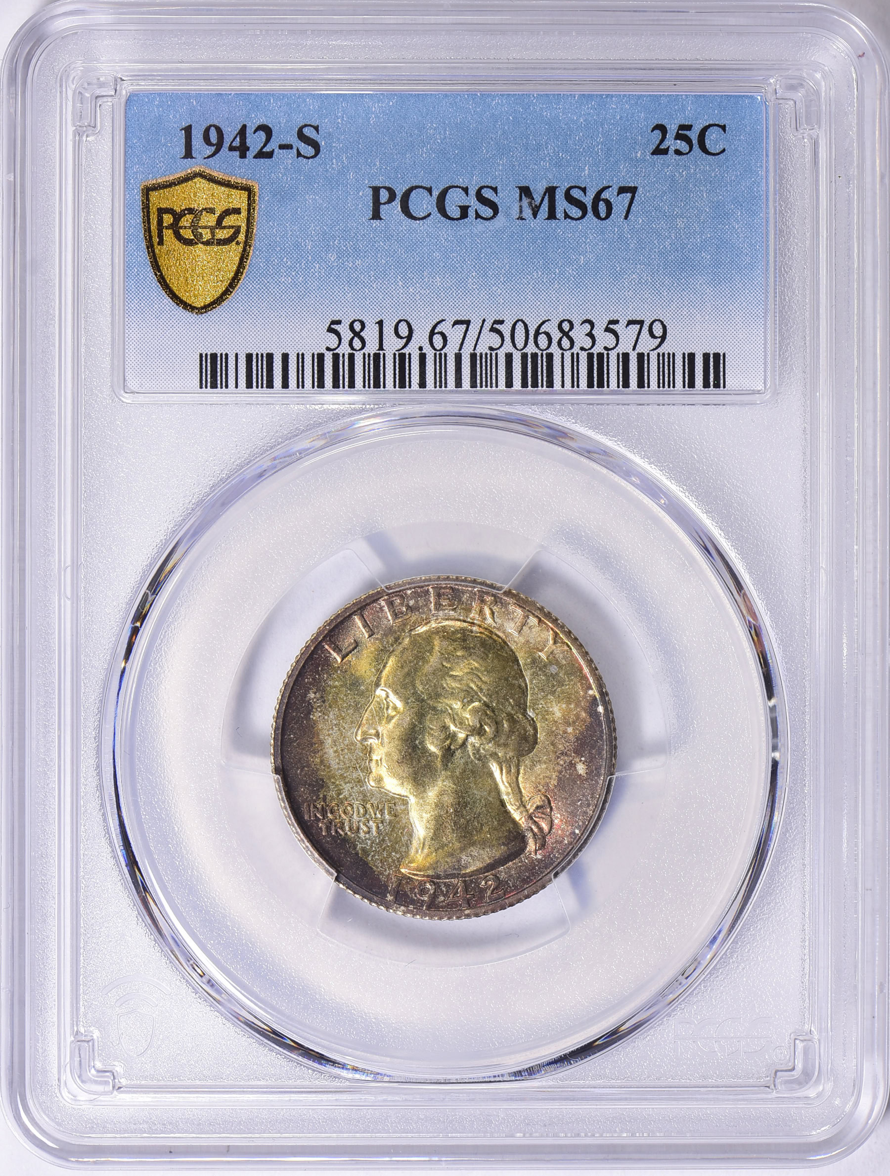 1942-S Washington Quarter PCGS MS-67 (Toned) (Item 1629920) | GreatCollections Coin Auctions