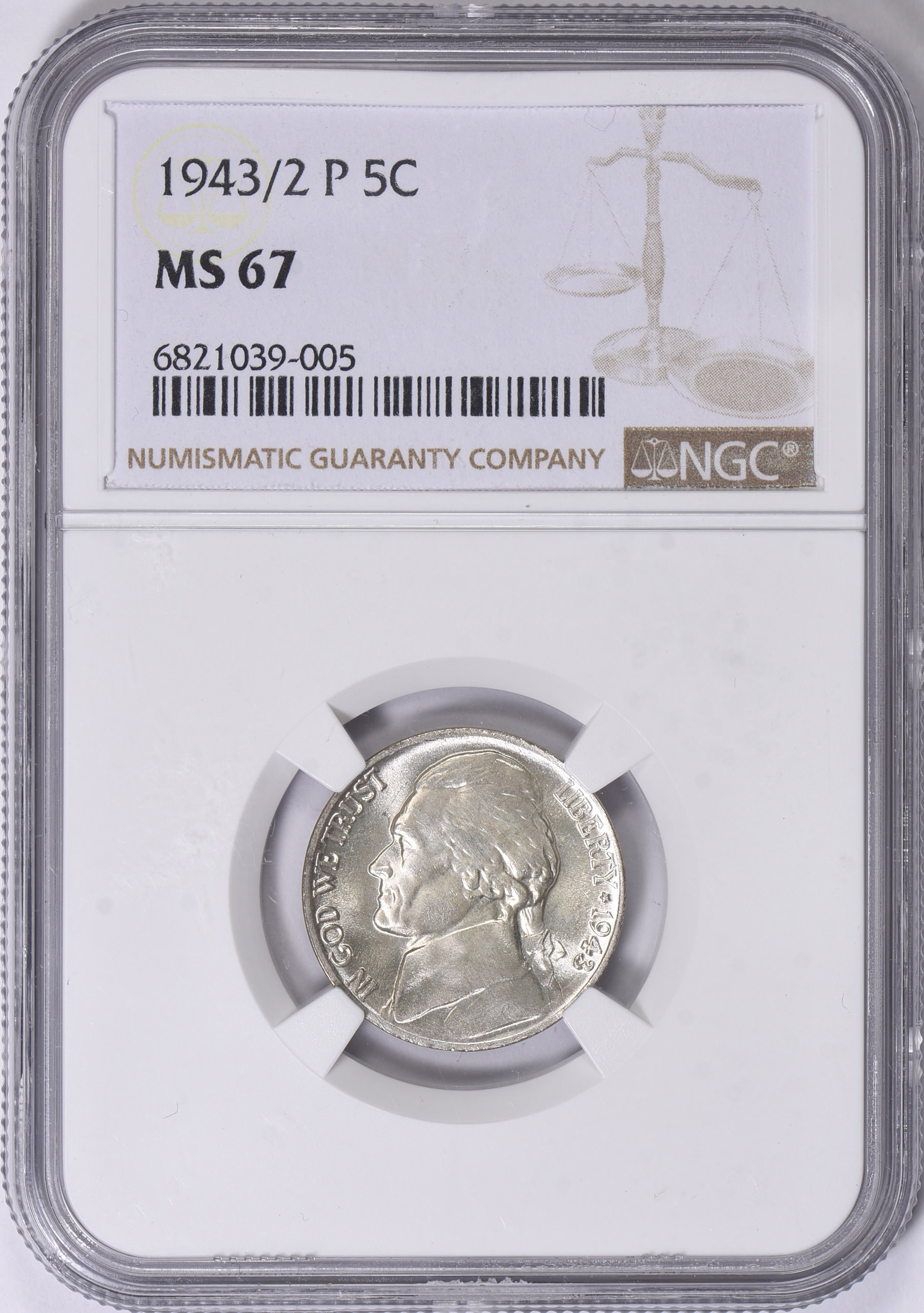 1943/2-P Jefferson Nickel NGC MS-67 (Item 1629932) | GreatCollections Coin Auctions