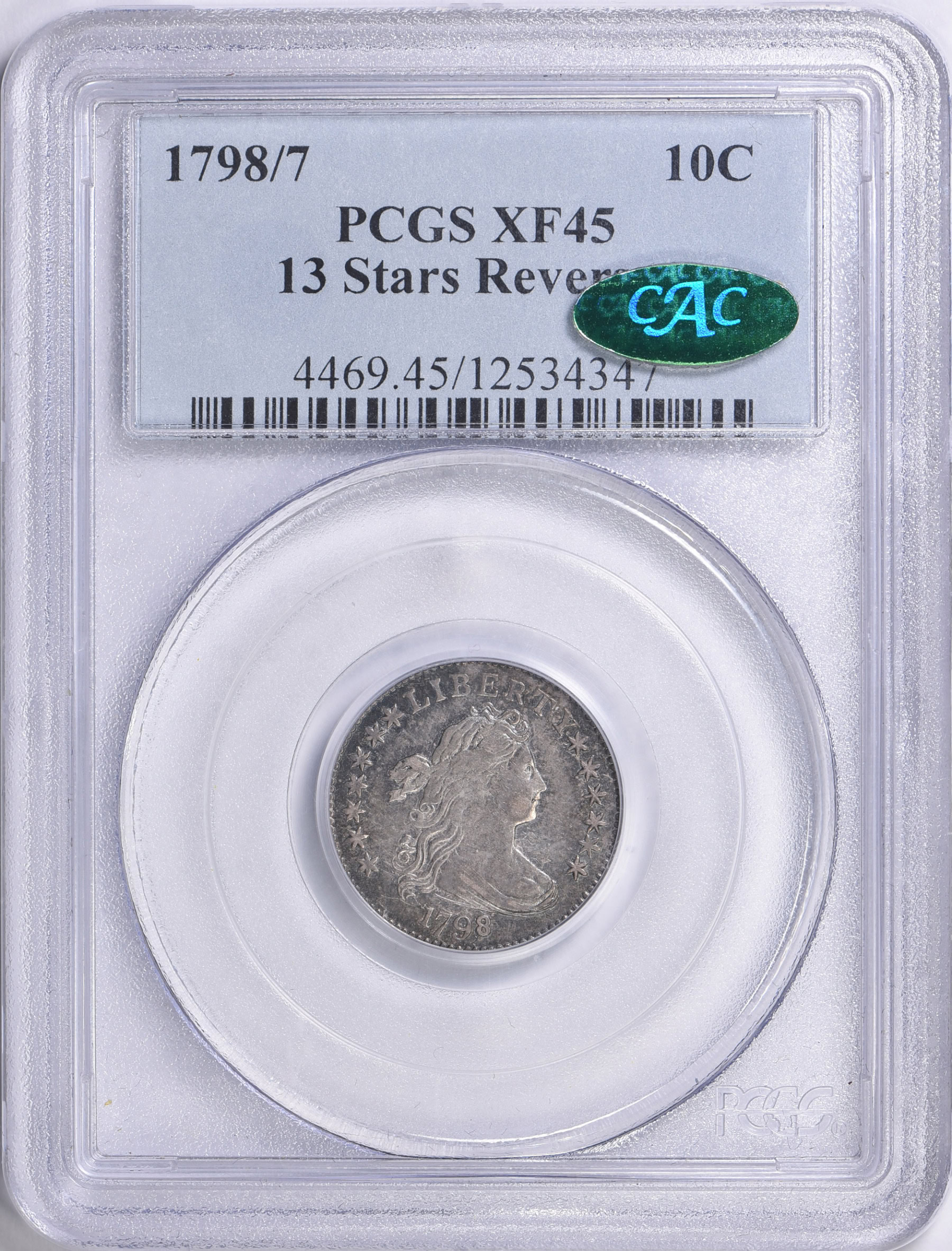 1798/97 Draped Bust Dime 13 Stars Reverse PCGS XF-45 (CAC Green) (Item 1630022 ...