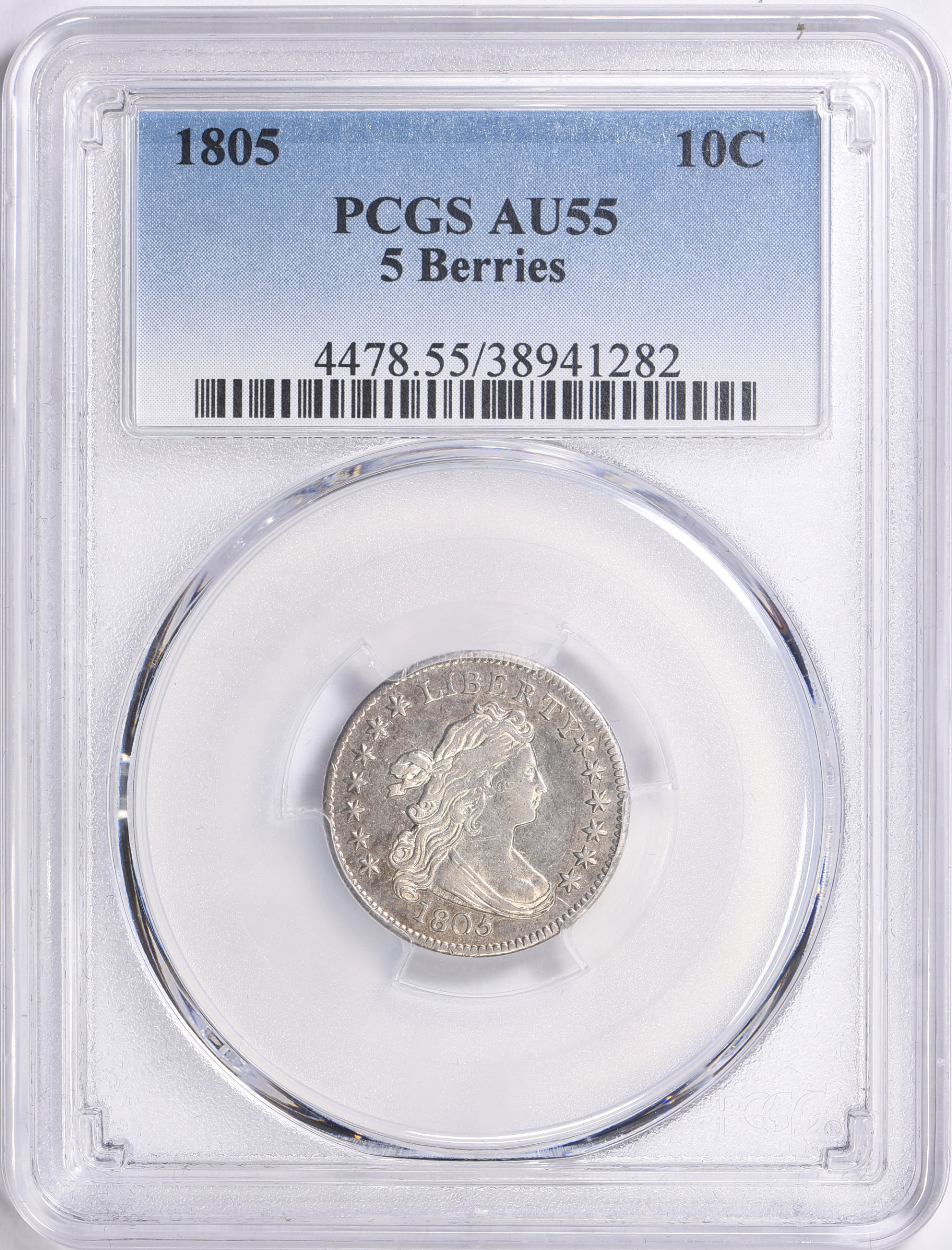 1805 Draped Bust Dime 5 Berries PCGS AU-55 (Item 1630026) | GreatCollections Coin Auctions