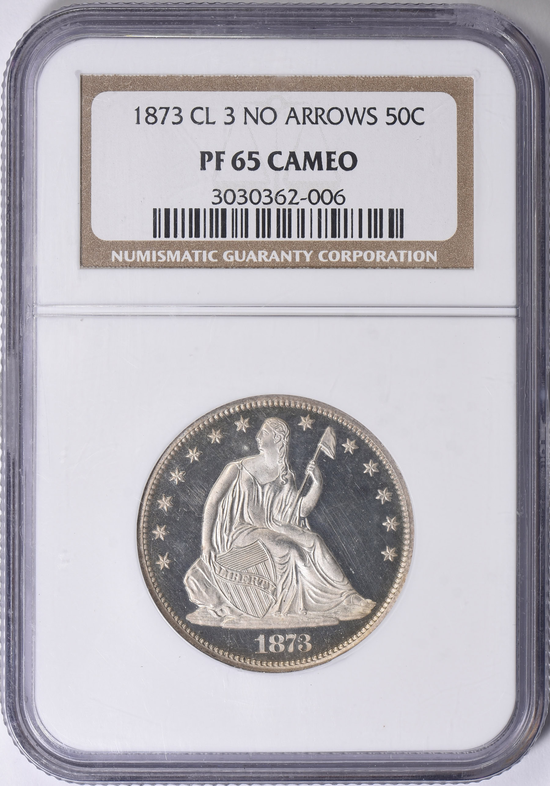 1873 Seated Liberty Half Dollar No Arrows, Closed 3 NGC Proof-65 CAMEO (Item 1630152 ...