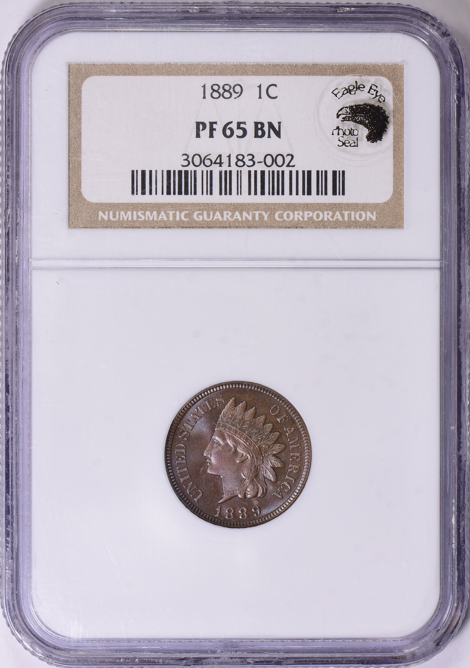 1889 Indian Cent NGC Proof-65 BN (Toned) (Eagle Eye Seal) (Item 1630521) | GreatCollections Coin ...