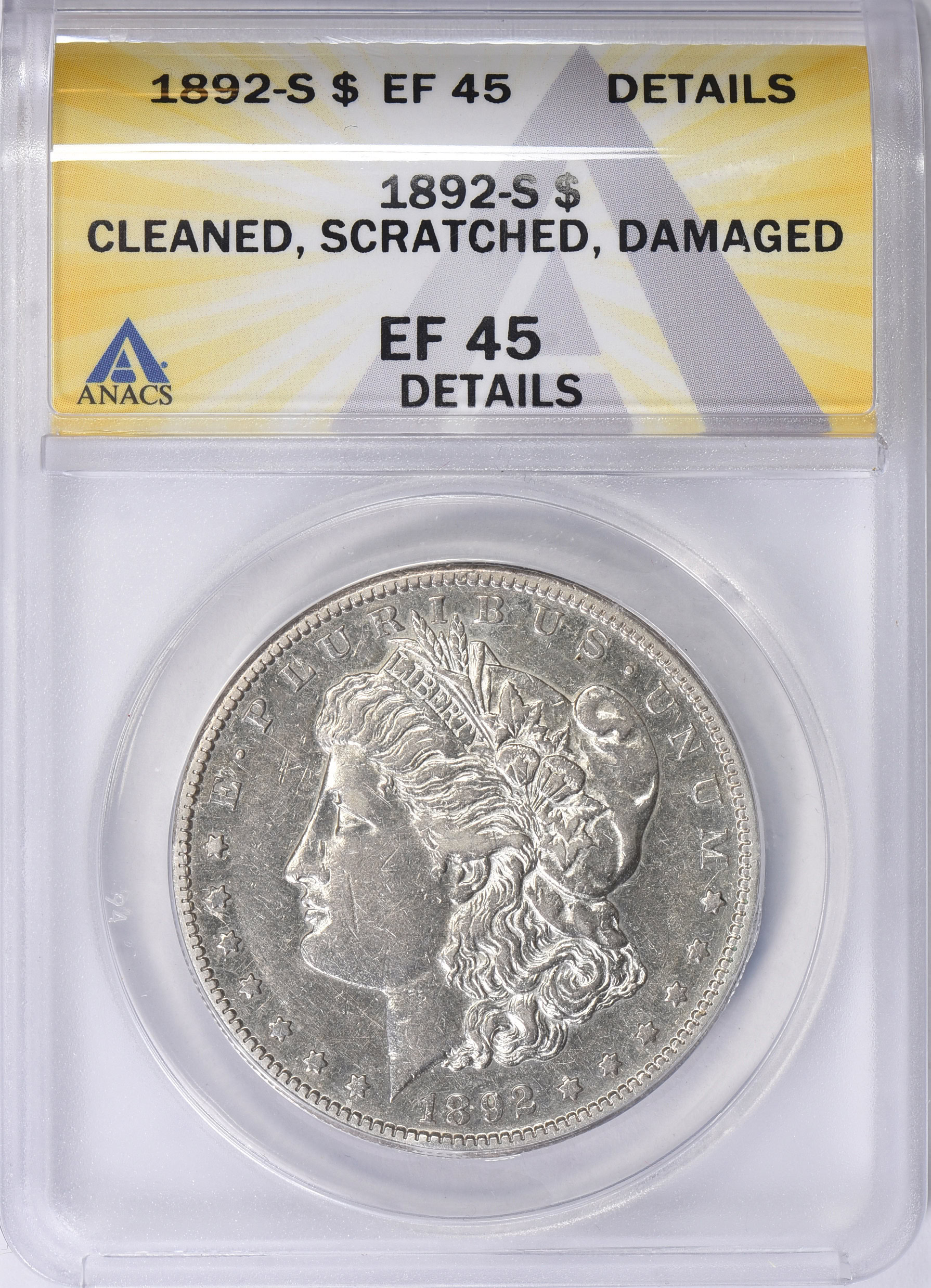 1892-S Morgan Silver Dollar ANACS EF-45 Details (Item 1630681) | GreatCollections Coin Auctions