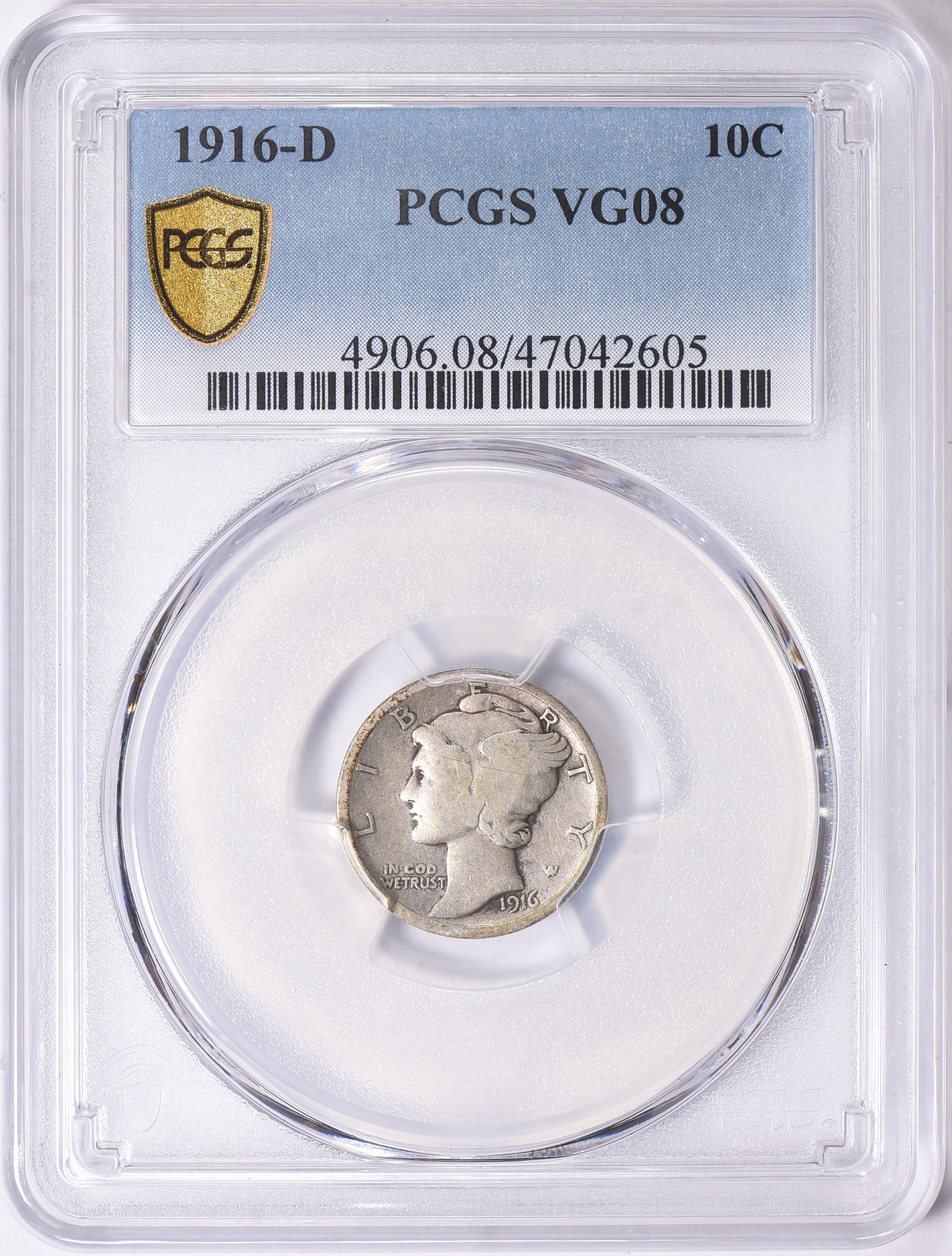 1916-D Mercury Dime PCGS VG-08 (Item 1630713) | GreatCollections Coin Auctions