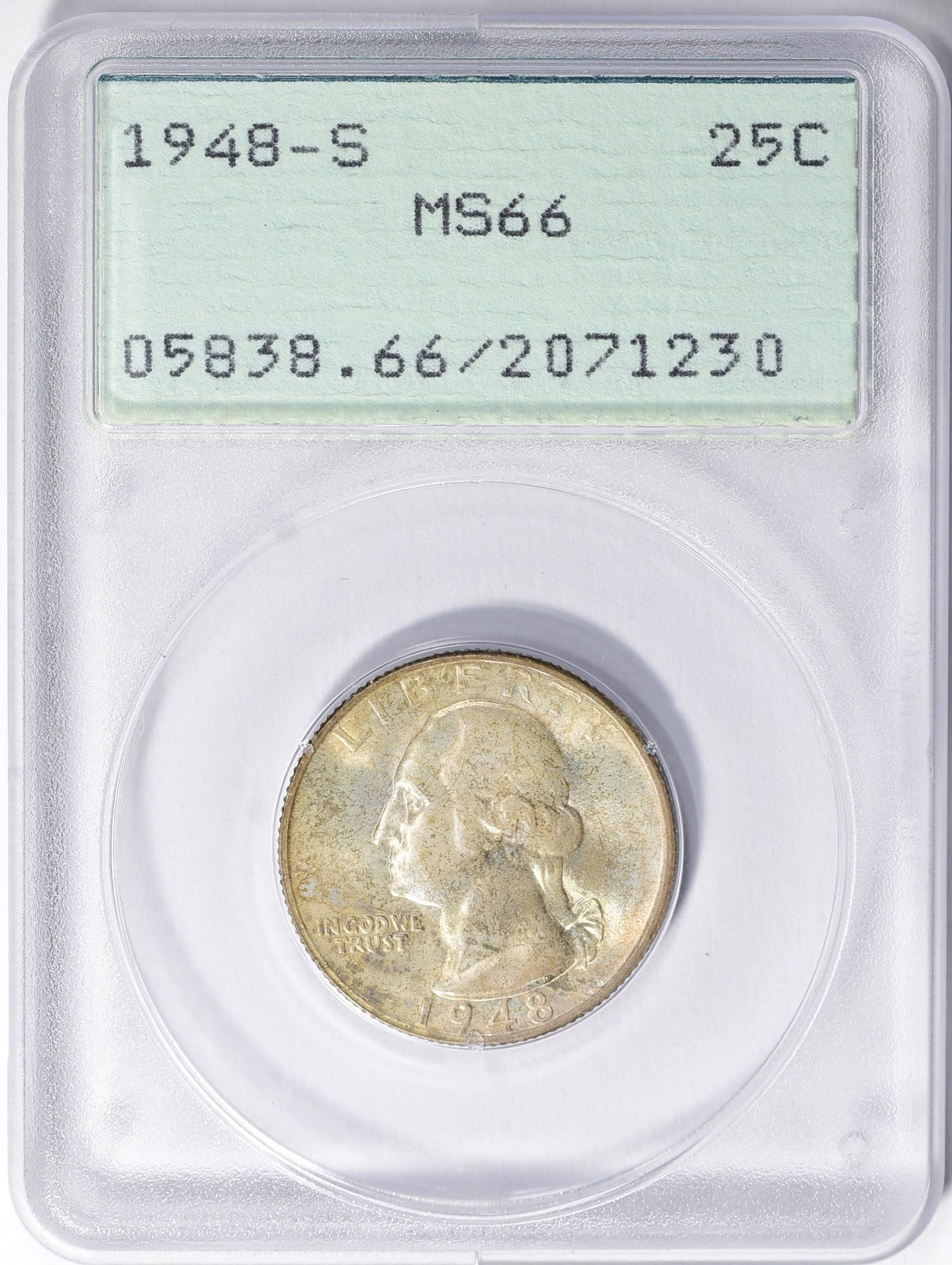1948-S Washington Quarter PCGS MS-66 OGH (1st Gen) (Toned) (Item 1630749) | GreatCollections ...