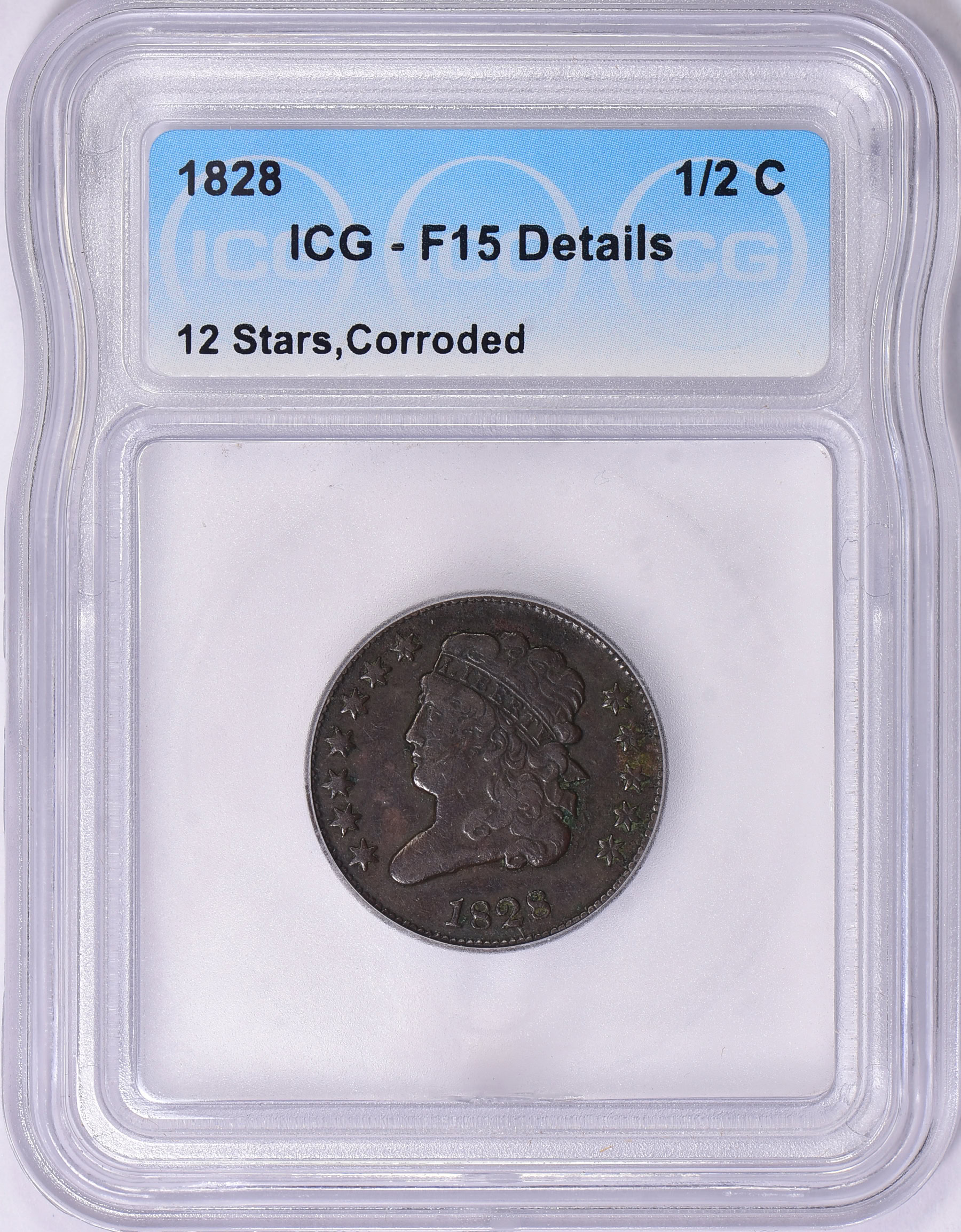 1828 Classic Half Cent 12 Stars ICG F-15 Details (Item 1630826) | GreatCollections Coin Auctions