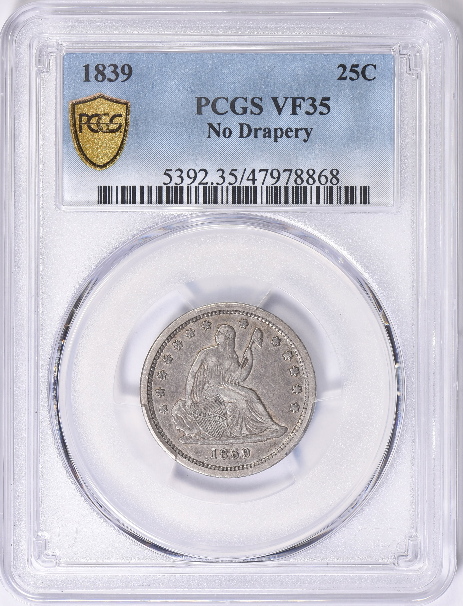 1839 Seated Liberty Quarter No Drapery PCGS VF-35 (Item 1630978) | GreatCollections Coin Auctions