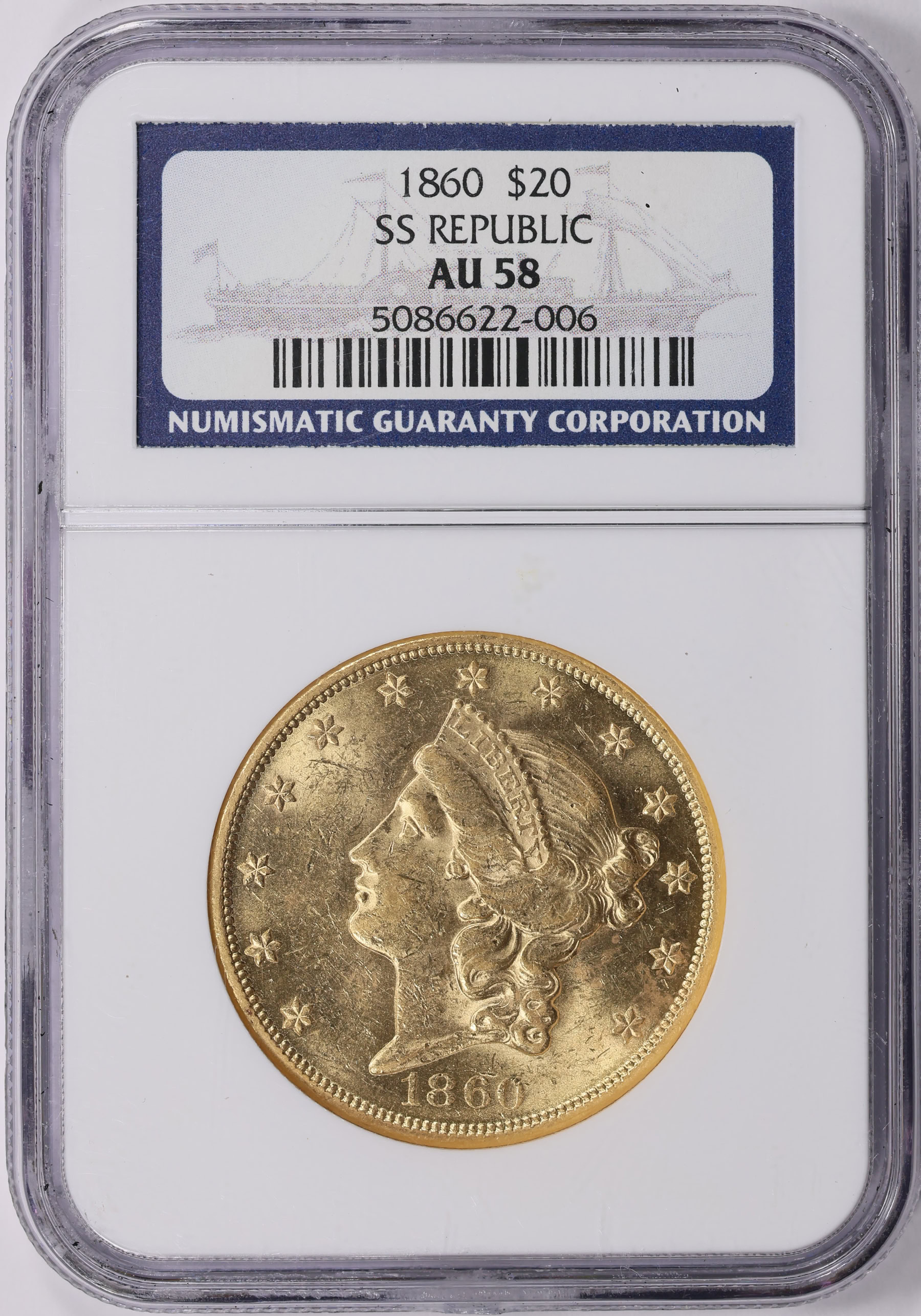 1860 Liberty Gold Double Eagle Shipwreck S.S. Republic NGC AU-58 (Item 1631091 ...