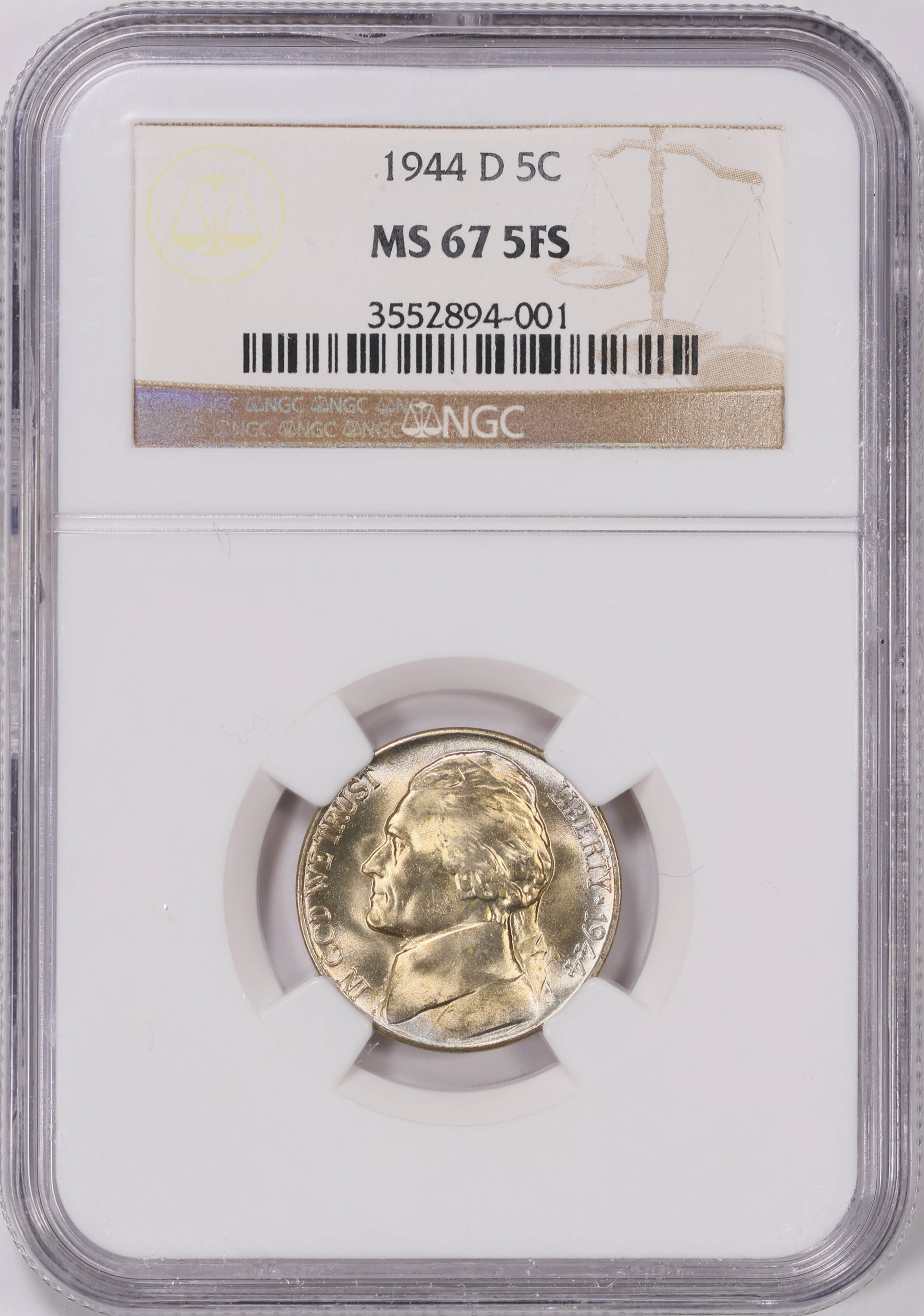 1944-D Jefferson Nickel NGC MS-67 5FS (Toned) (Item 1631259) | GreatCollections Coin Auctions