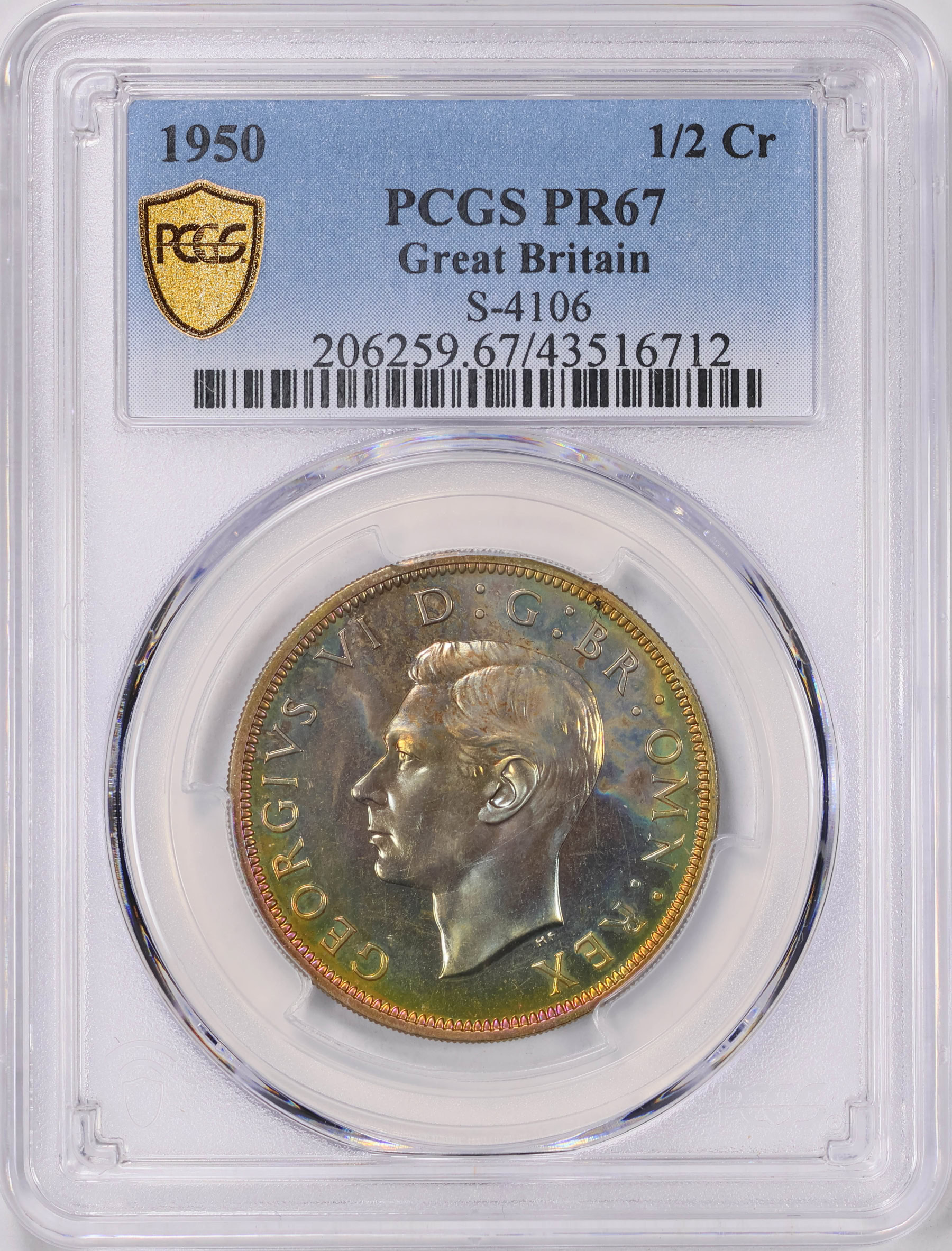 Great Britain 1950 1/2 Crown KM-879 PCGS Proof-67 (Toned) (Item 1631307 ...