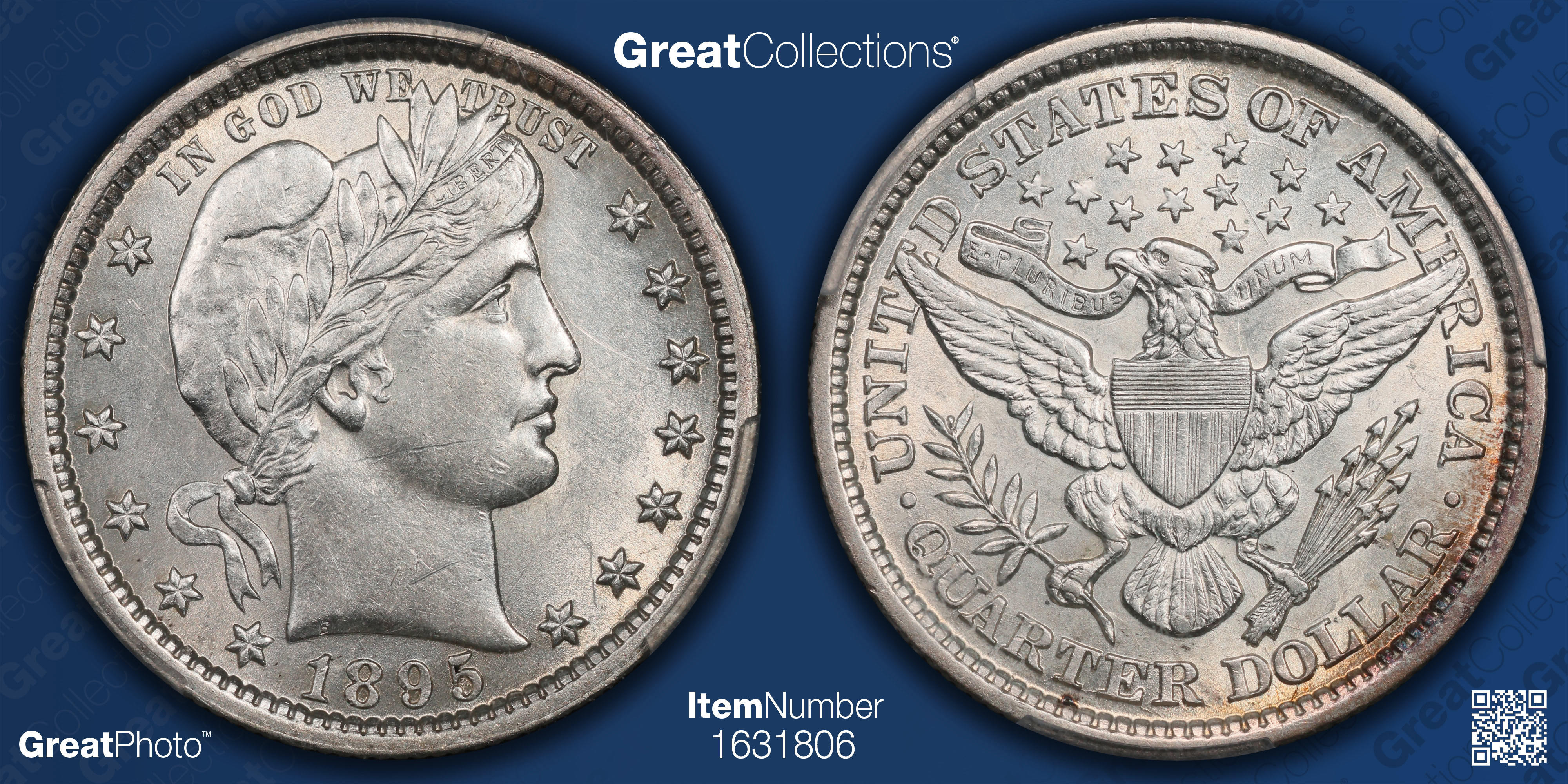 1895 Barber Quarter PCGS AU-58 (Item 1631806) | GreatCollections Coin ...