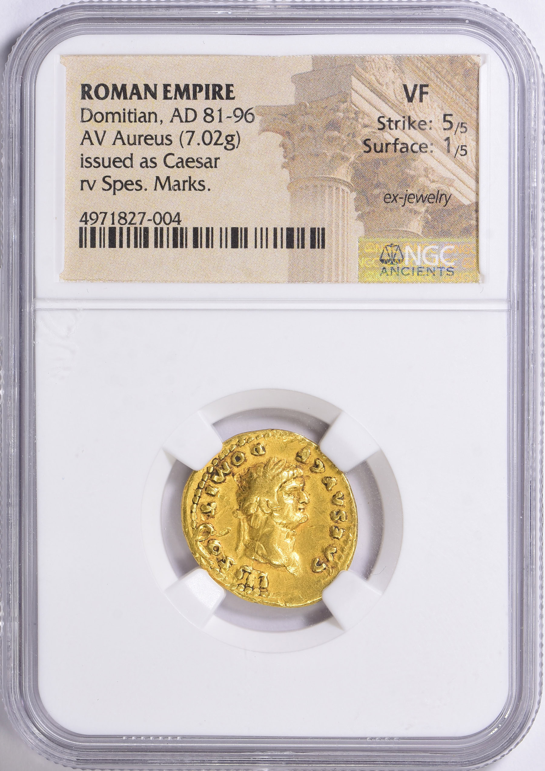 Ancient Roman Empire, Domitian as Caesar (A.D. 69-81) A.D. 75 AV Aureus ...