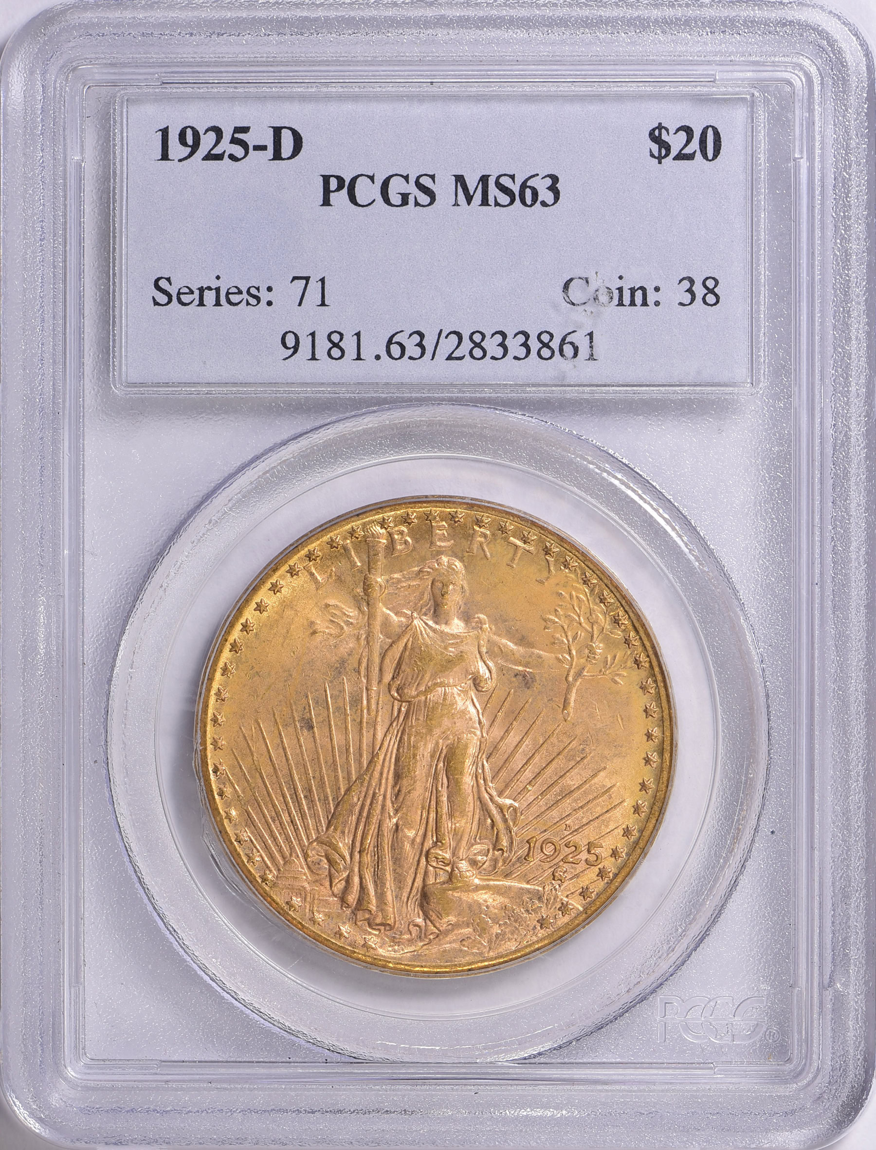 1925-D Saint-Gaudens Gold Double Eagle PCGS MS-63 (Item 1632225) | GreatCollections Coin Auctions