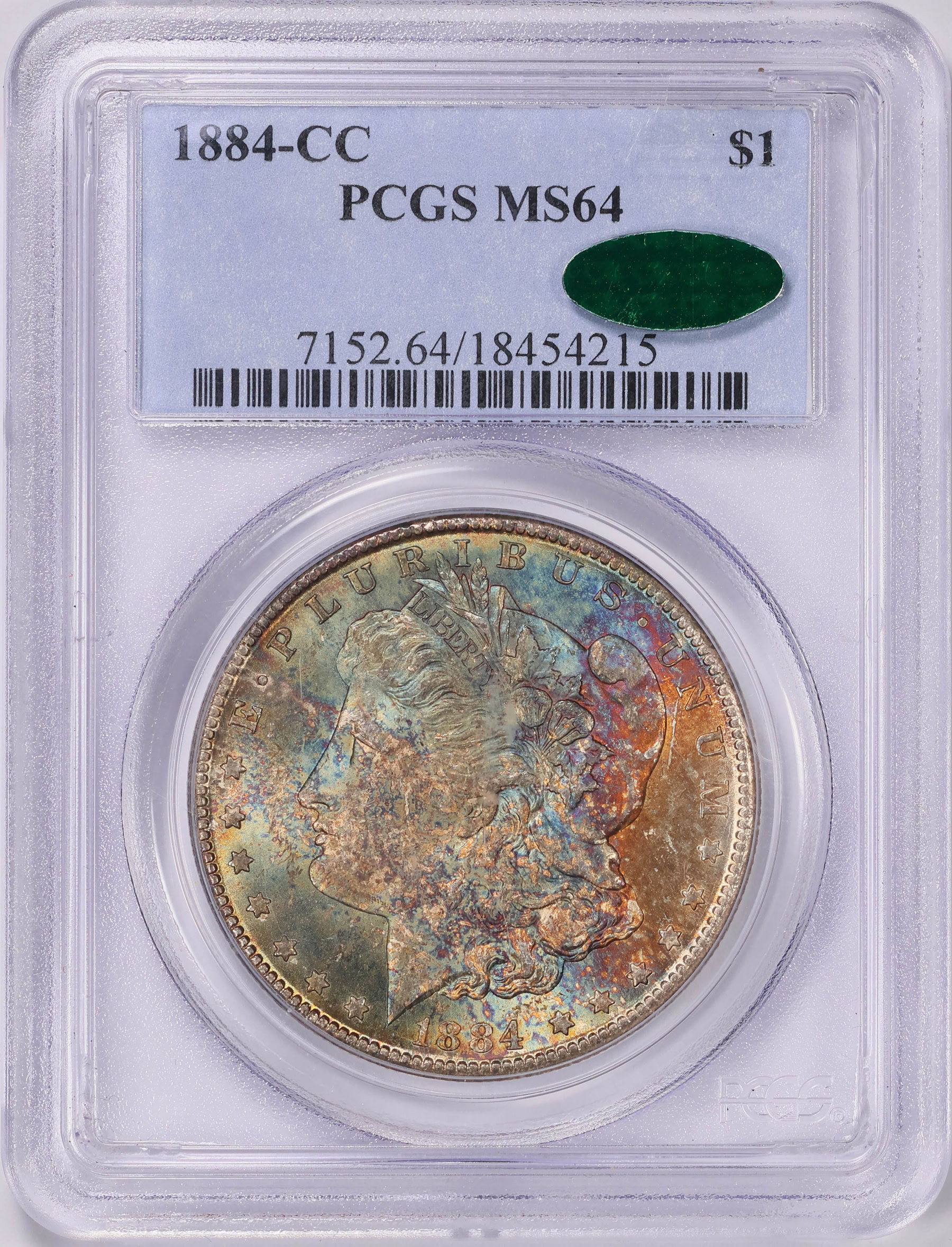 1884-CC Morgan Silver Dollar PCGS MS-64 (CAC Green) (Toned) (Item 1632461) | GreatCollections ...