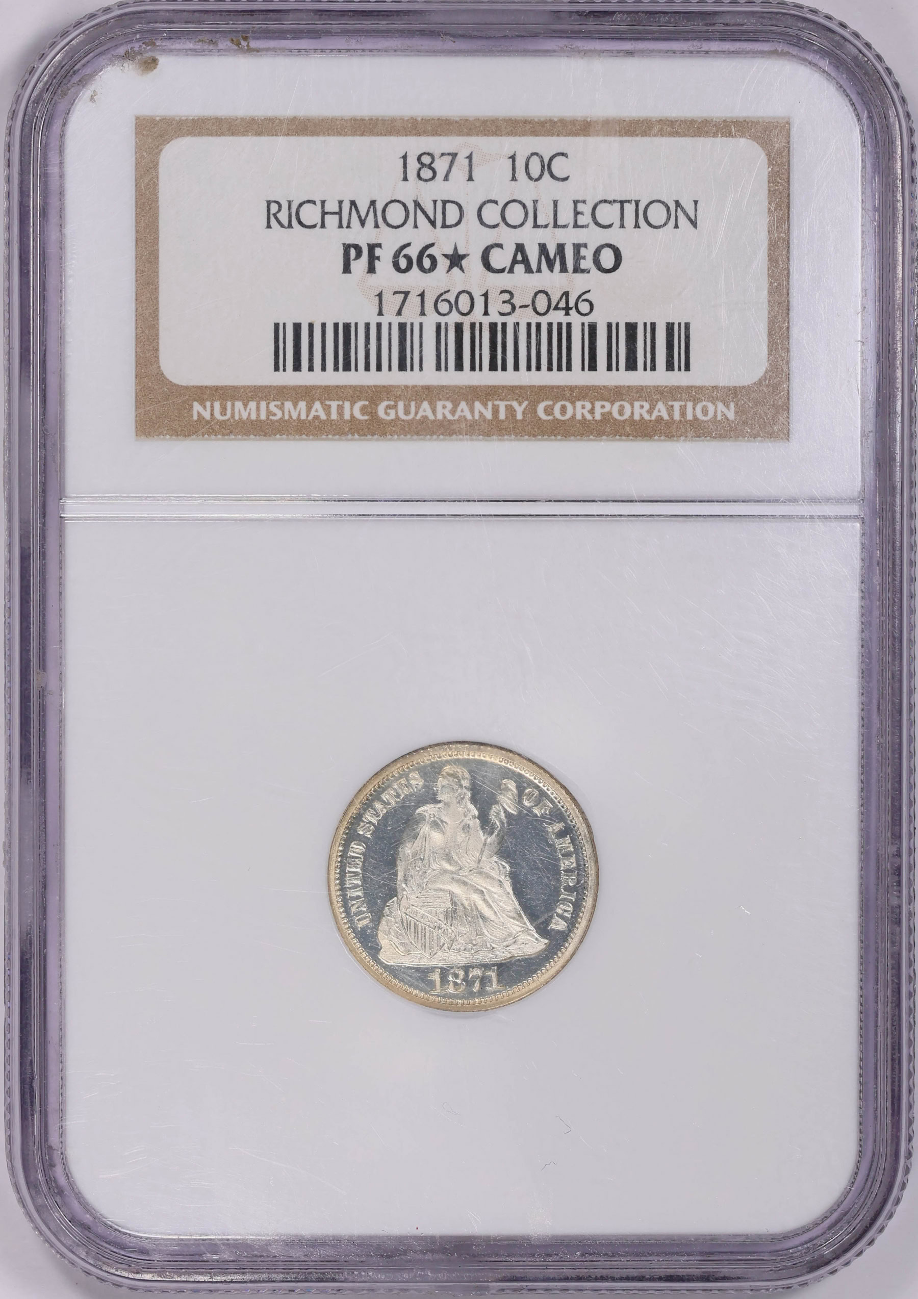 1871 Seated Liberty Dime NGC Proof-66 ★ CAMEO (Richmond Collection ...