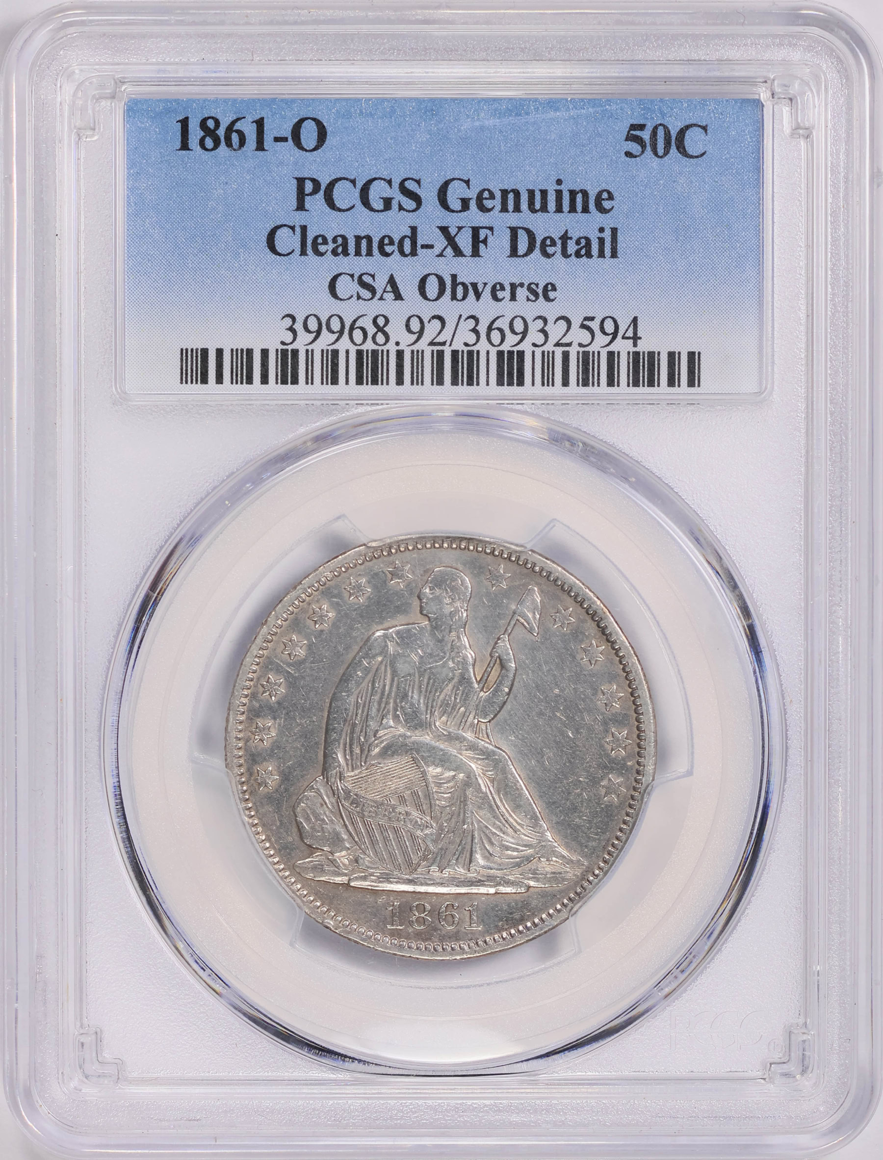 1861-O Seated Liberty Half Dollar CSA Obverse PCGS Genuine XF Details (Item 1632814 ...