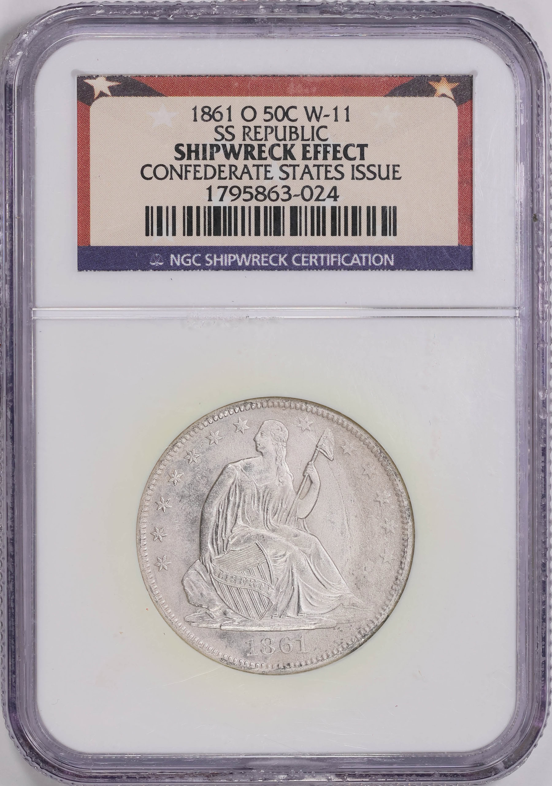 1861-O Seated Liberty Half Dollar W-11 Shipwreck SS Republic ...