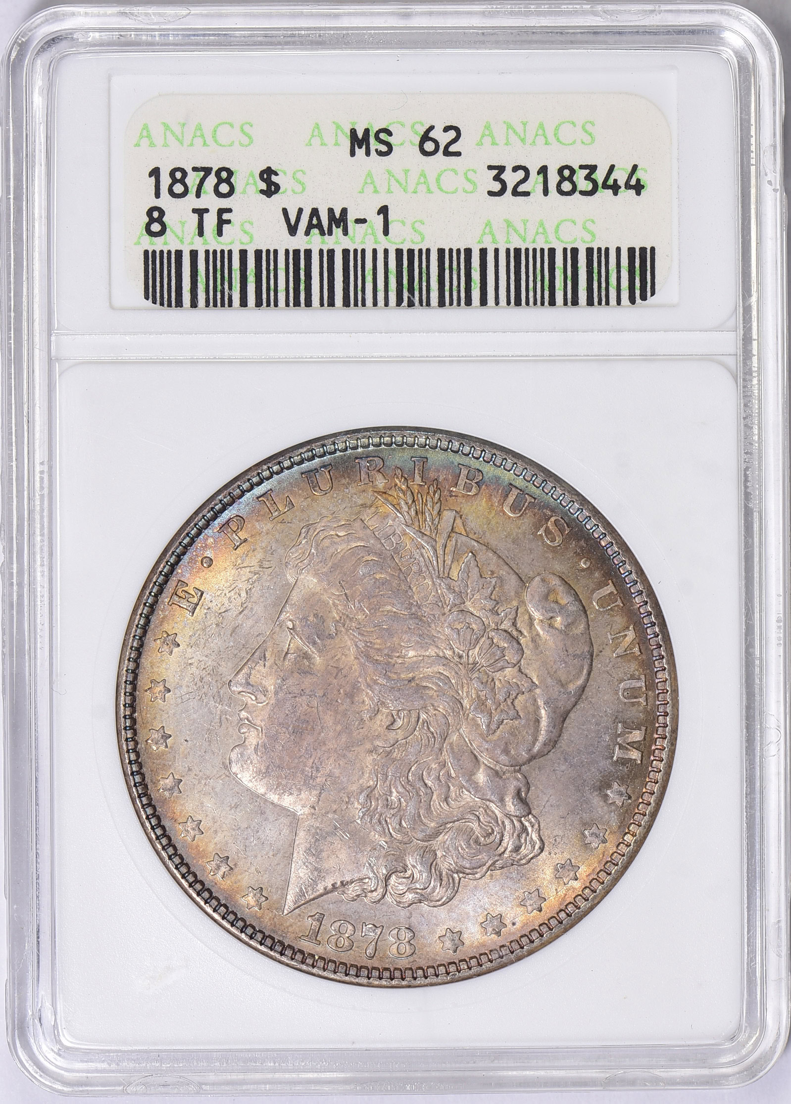 1878 8TF Morgan Silver Dollar VAM-1 ANACS MS-62 OH (Toned) (Item 1632925) | GreatCollections ...
