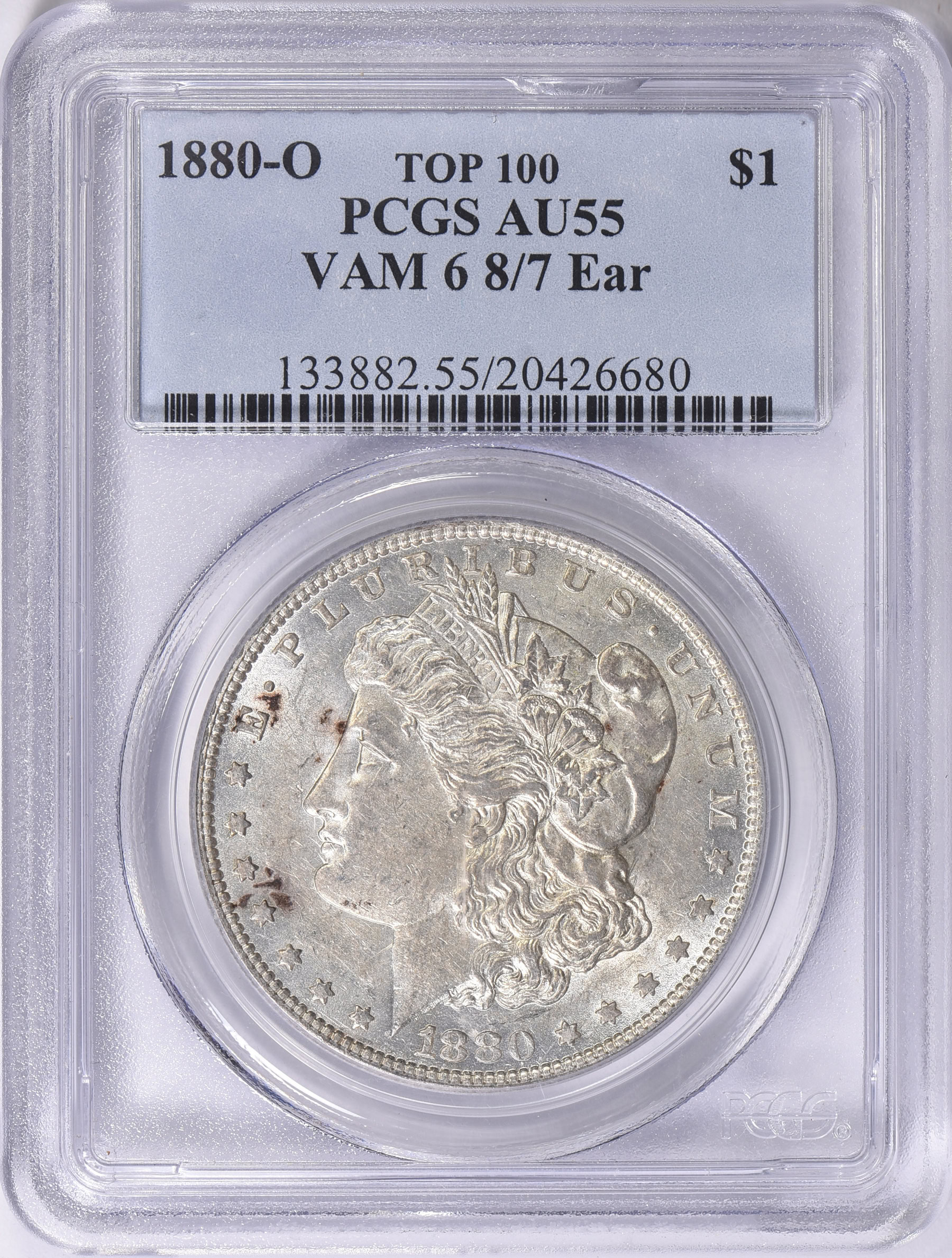 1880-O Morgan Silver Dollar VAM-6 8/7 Ear Top 100 PCGS AU-55 (Item 1633056) | GreatCollections ...