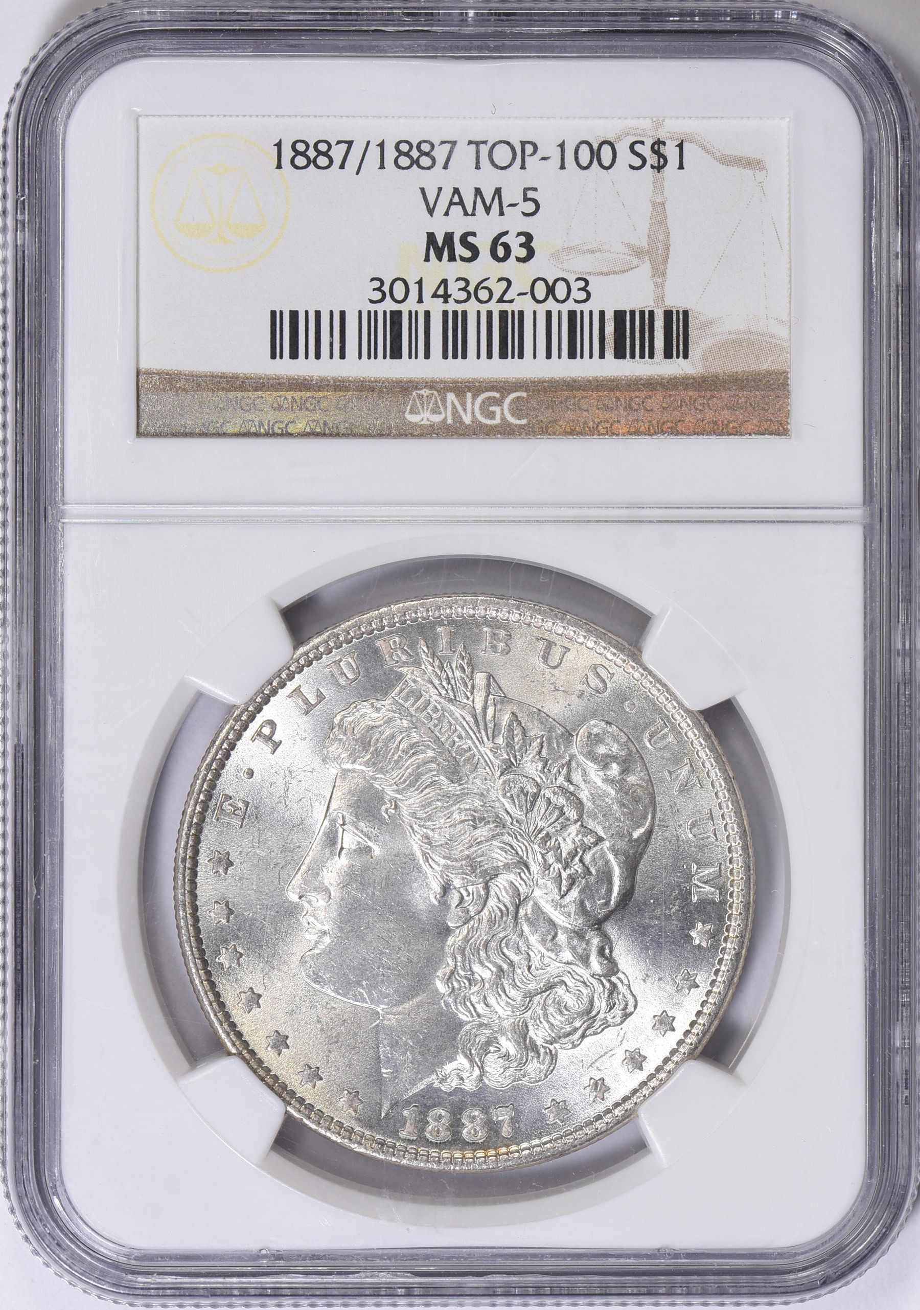 1887/1887 Morgan Silver Dollar VAM-5 Top 100 NGC MS-63 (Item 1633066 ...