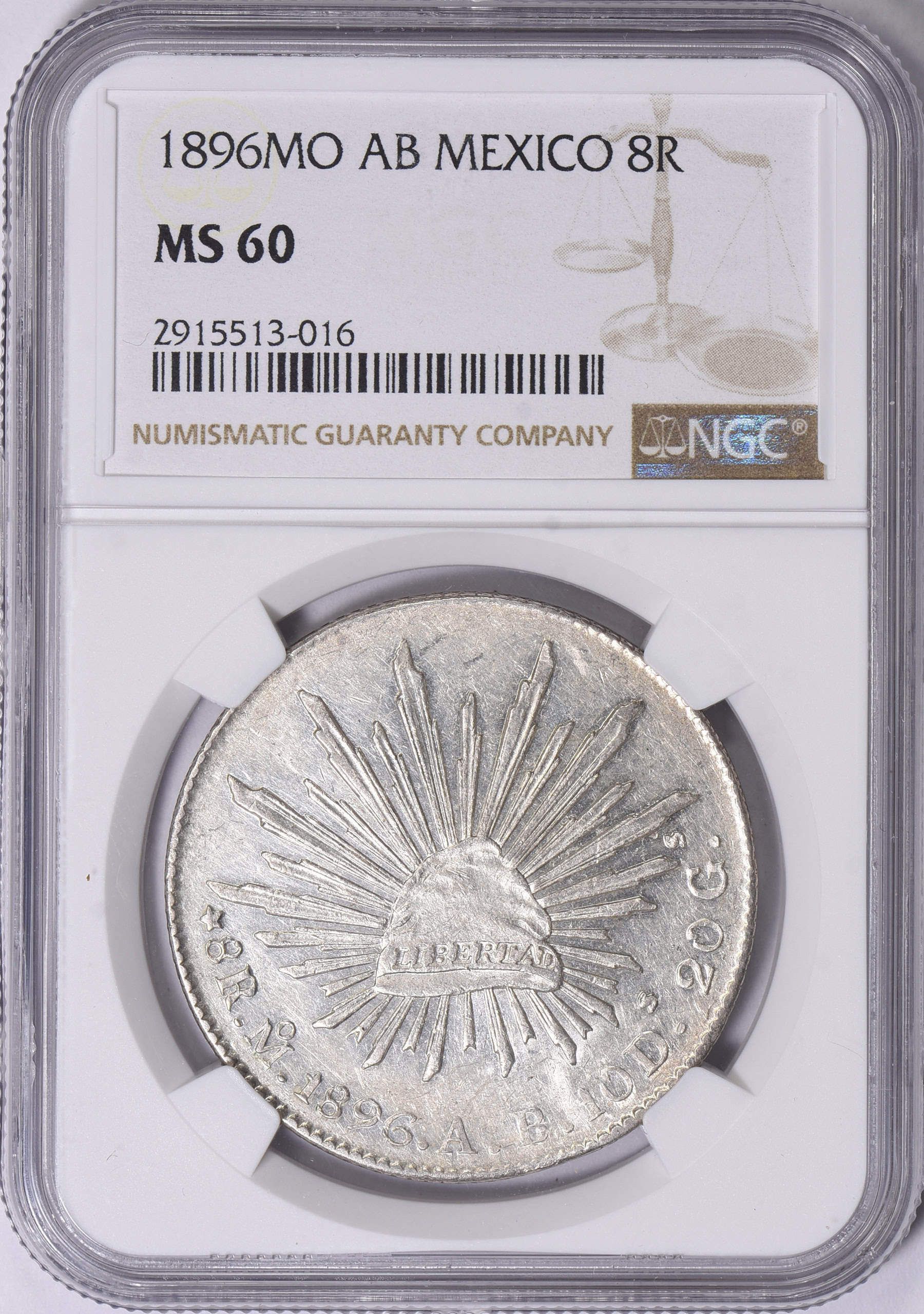 Mexico 1896-Mo AB Silver 8 Reales KM-377.10 NGC MS-60 (Item 1633151) | GreatCollections Coin ...