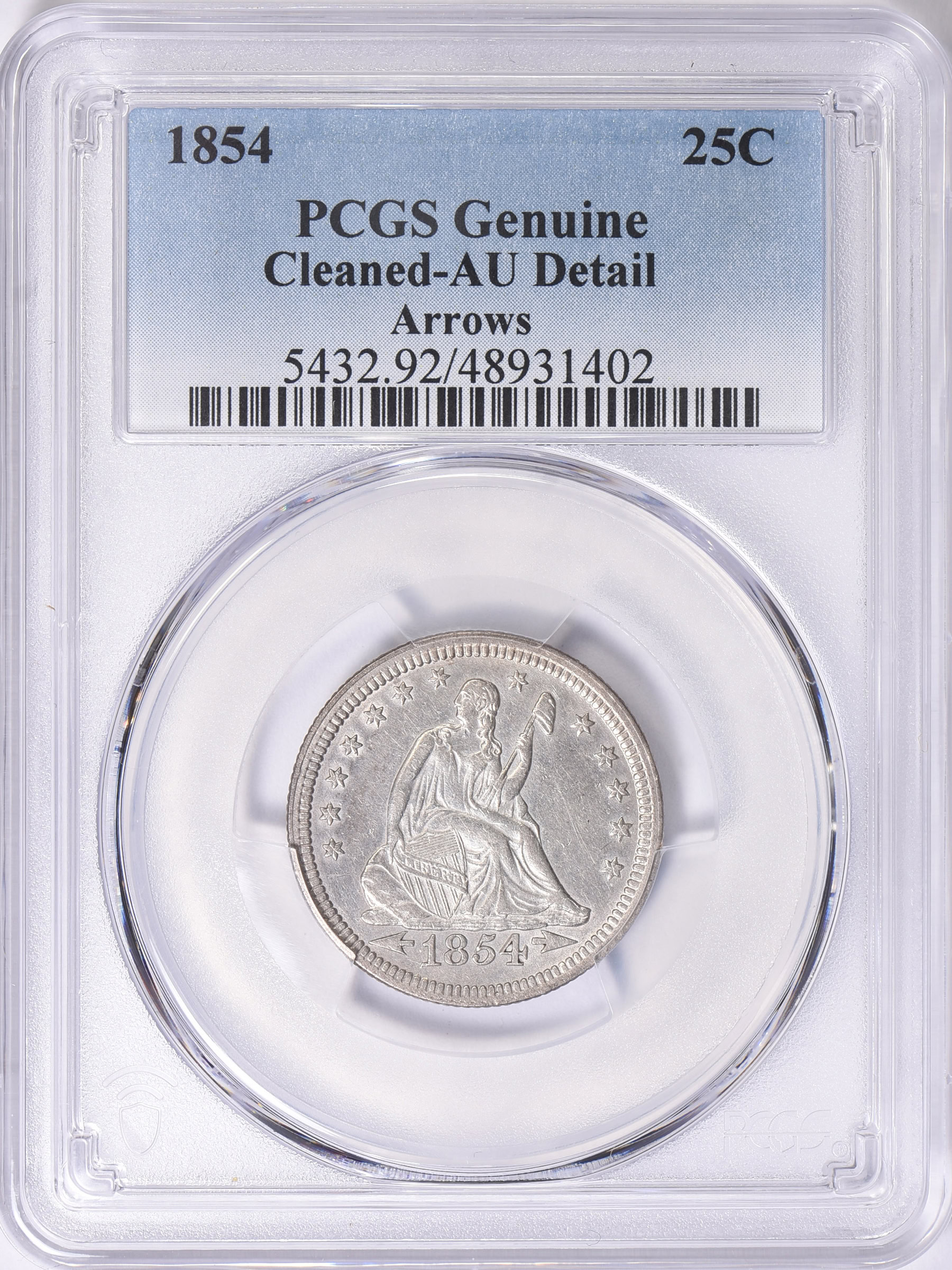 1854 Seated Liberty Quarter Arrows PCGS Genuine AU Details (Item ...
