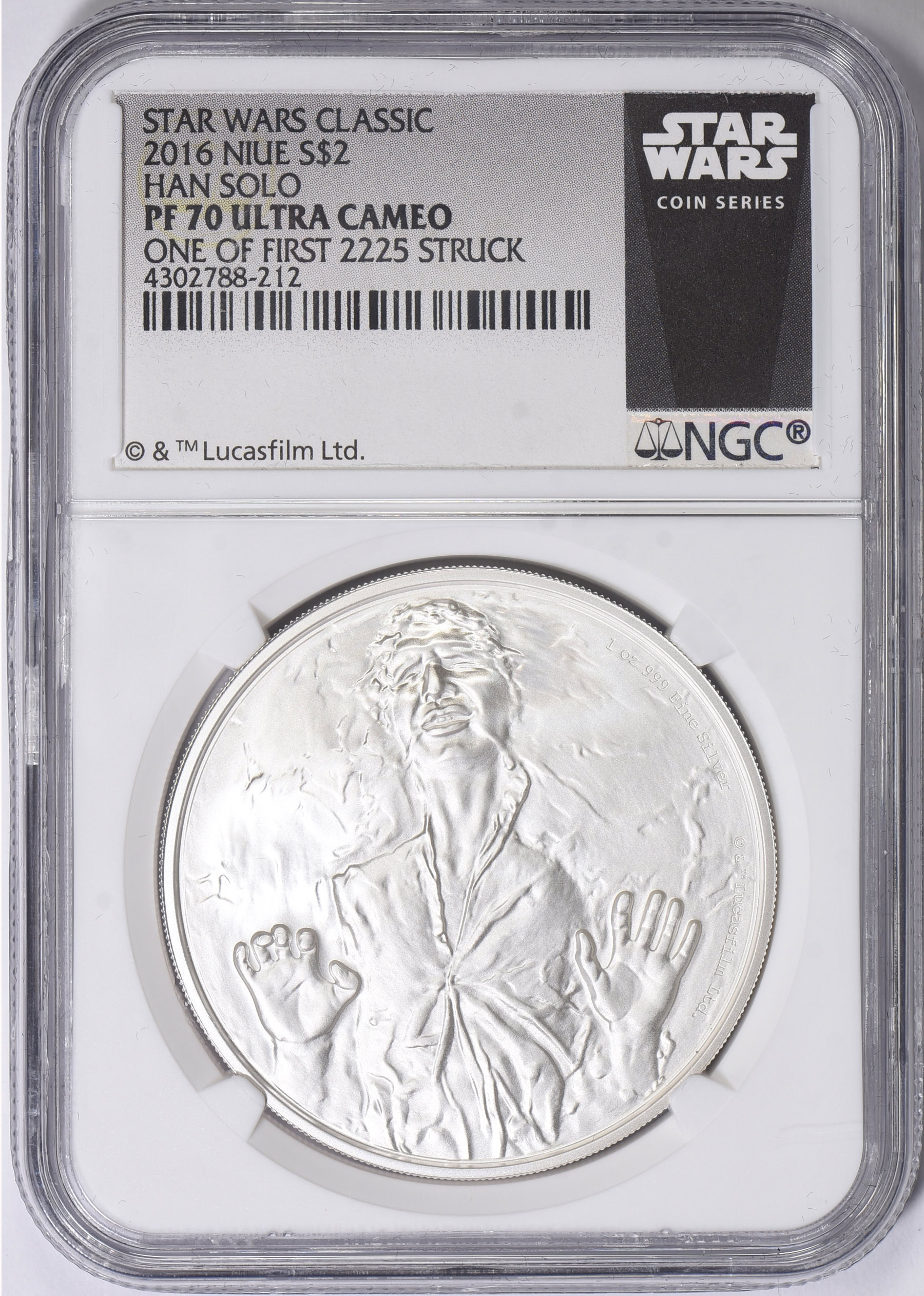 Niue 2016 Silver $2 Star Wars Han Solo KM-1357 With Case of Issue NGC ...