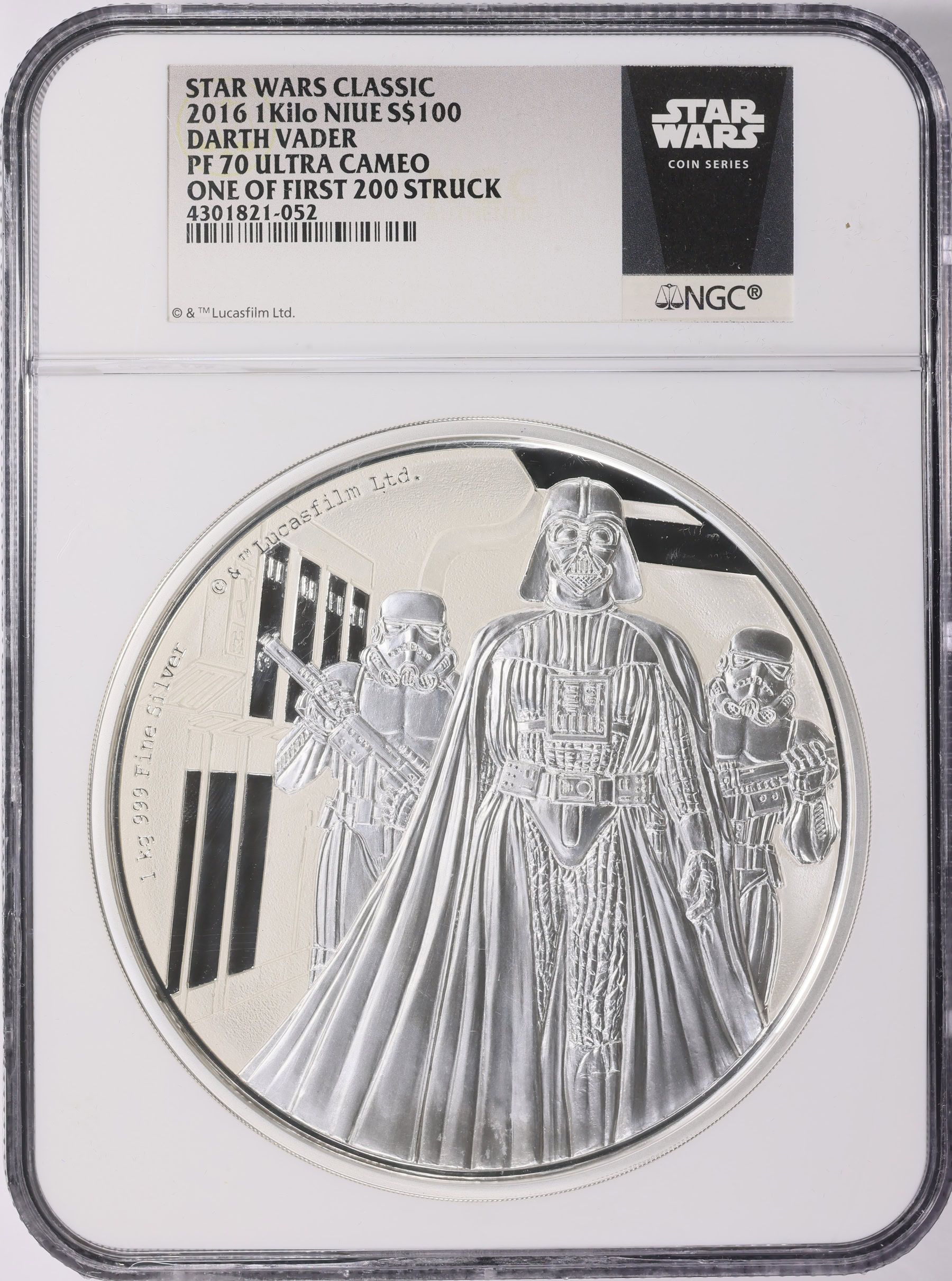 Niue 2016 Silver $100 Kilo Star Wars Darth Vader With Case of Issue NGC ...
