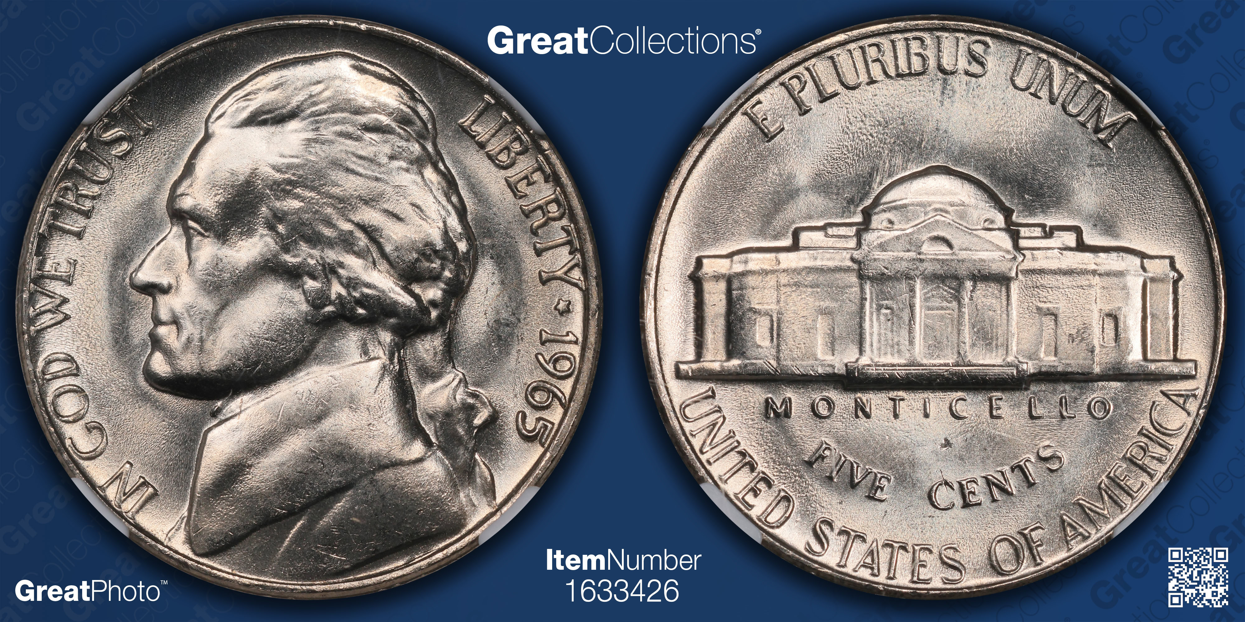 1965 Jefferson Nickel NGC MS-67+ (Item 1633426) | GreatCollections Coin ...