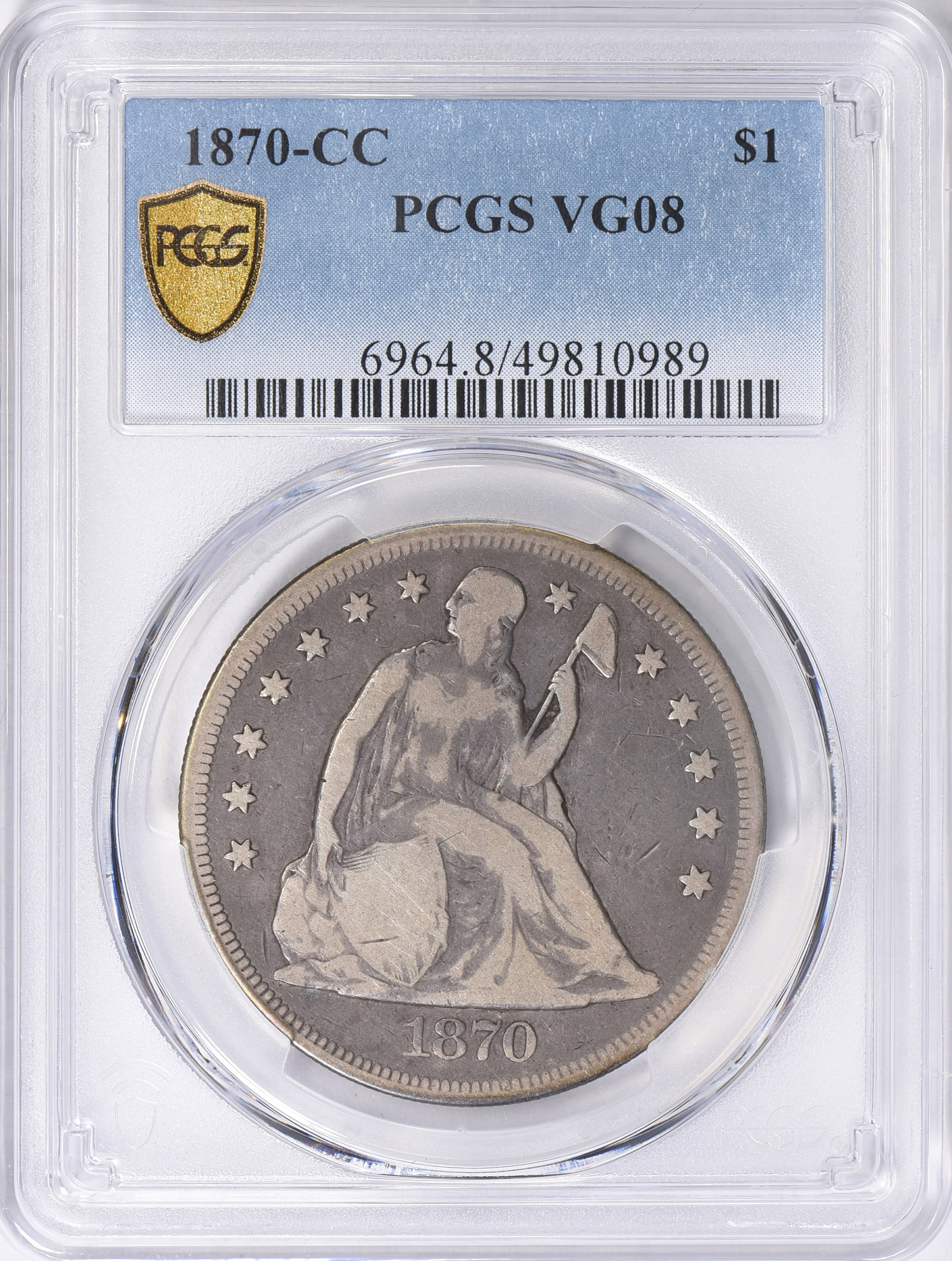 1870-CC Seated Liberty Silver Dollar PCGS VG-08 (Item 1633504) | GreatCollections Coin Auctions