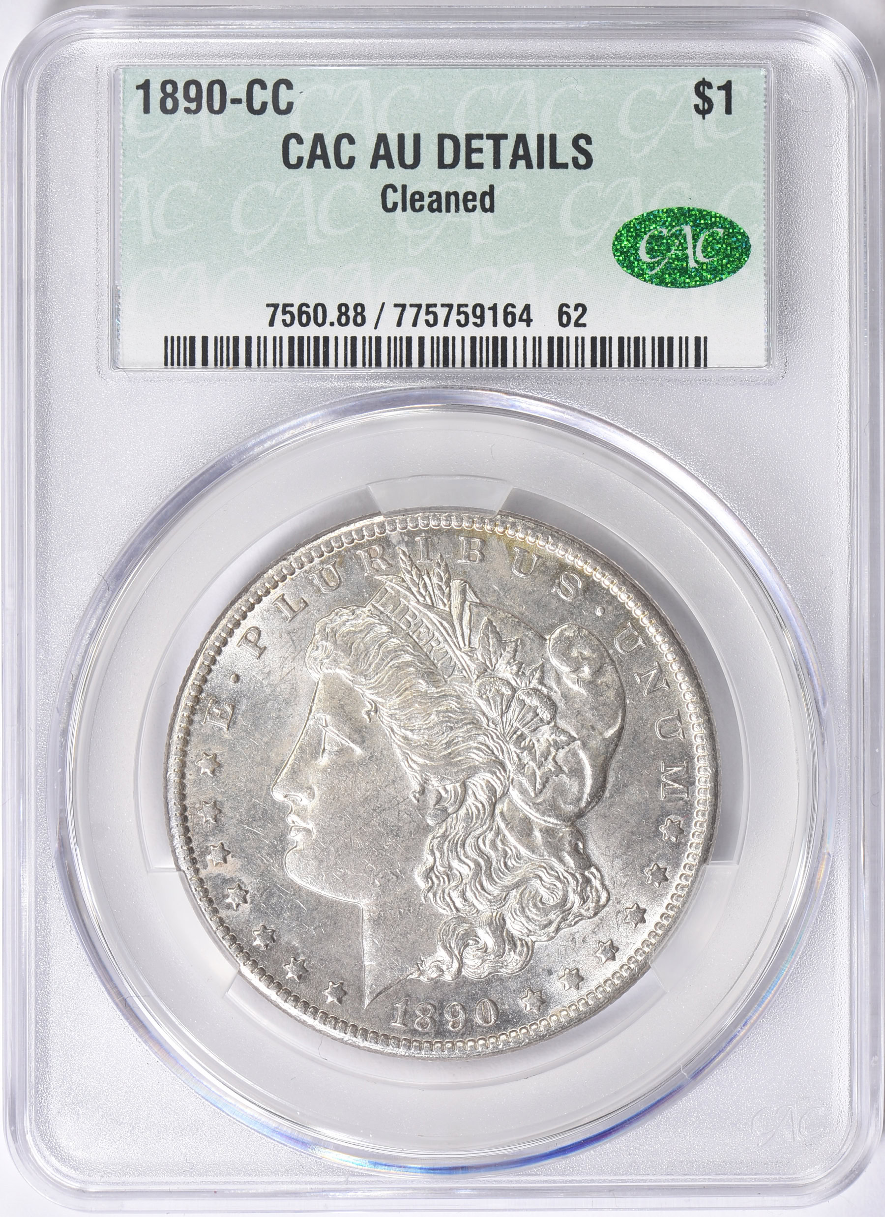 1890-CC Morgan Silver Dollar CACG AU Details (Item 1633559) | GreatCollections Coin Auctions