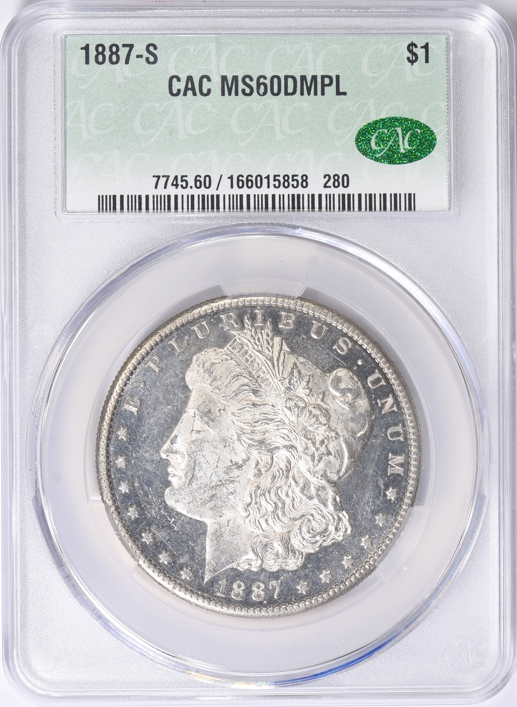 1887-S Morgan Silver Dollar CACG MS-60 DMPL (Item 1633642) | GreatCollections Coin Auctions