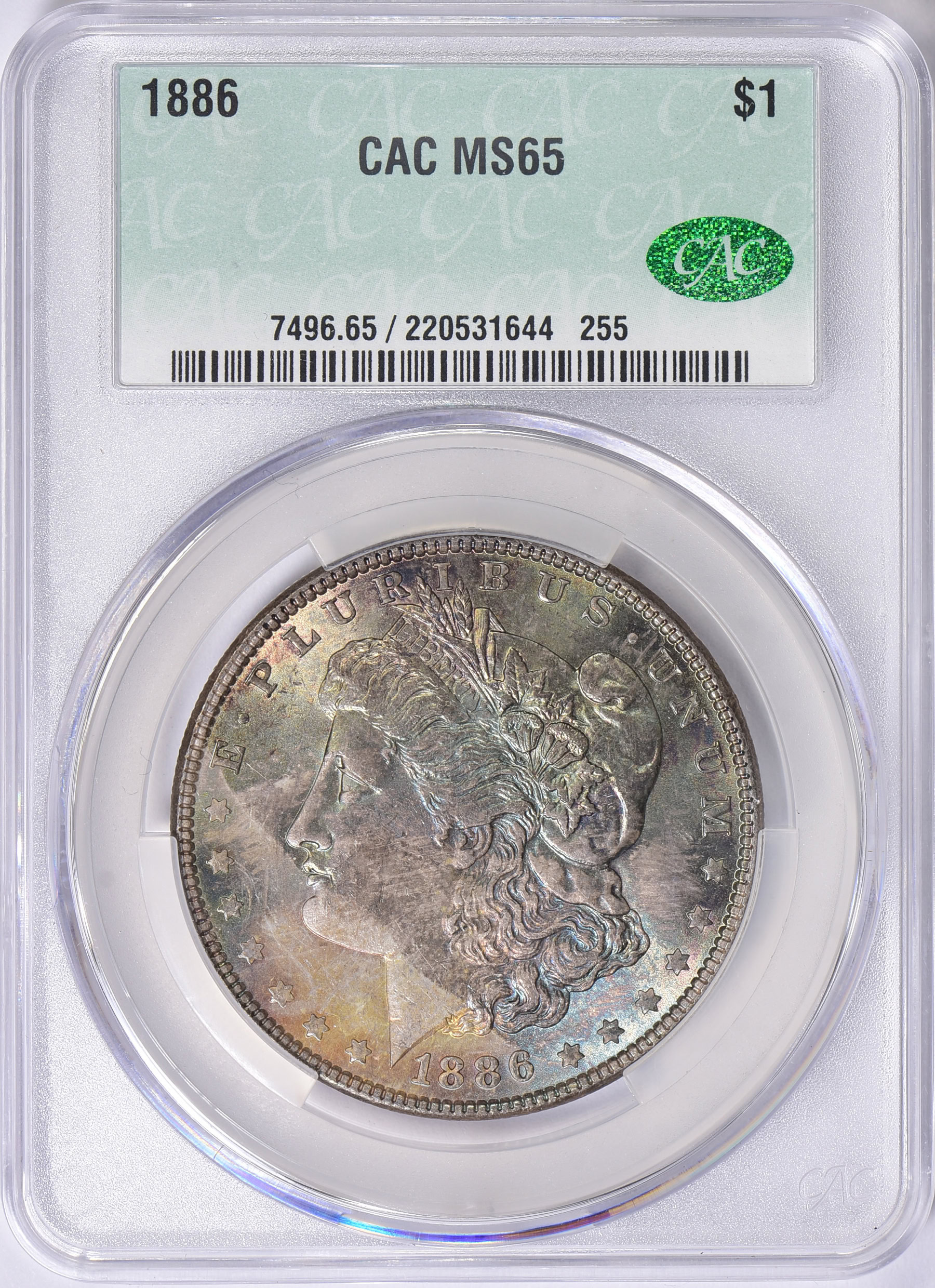1886 Morgan Silver Dollar CACG MS-65 (Toned) (Item 1633871) | GreatCollections Coin Auctions