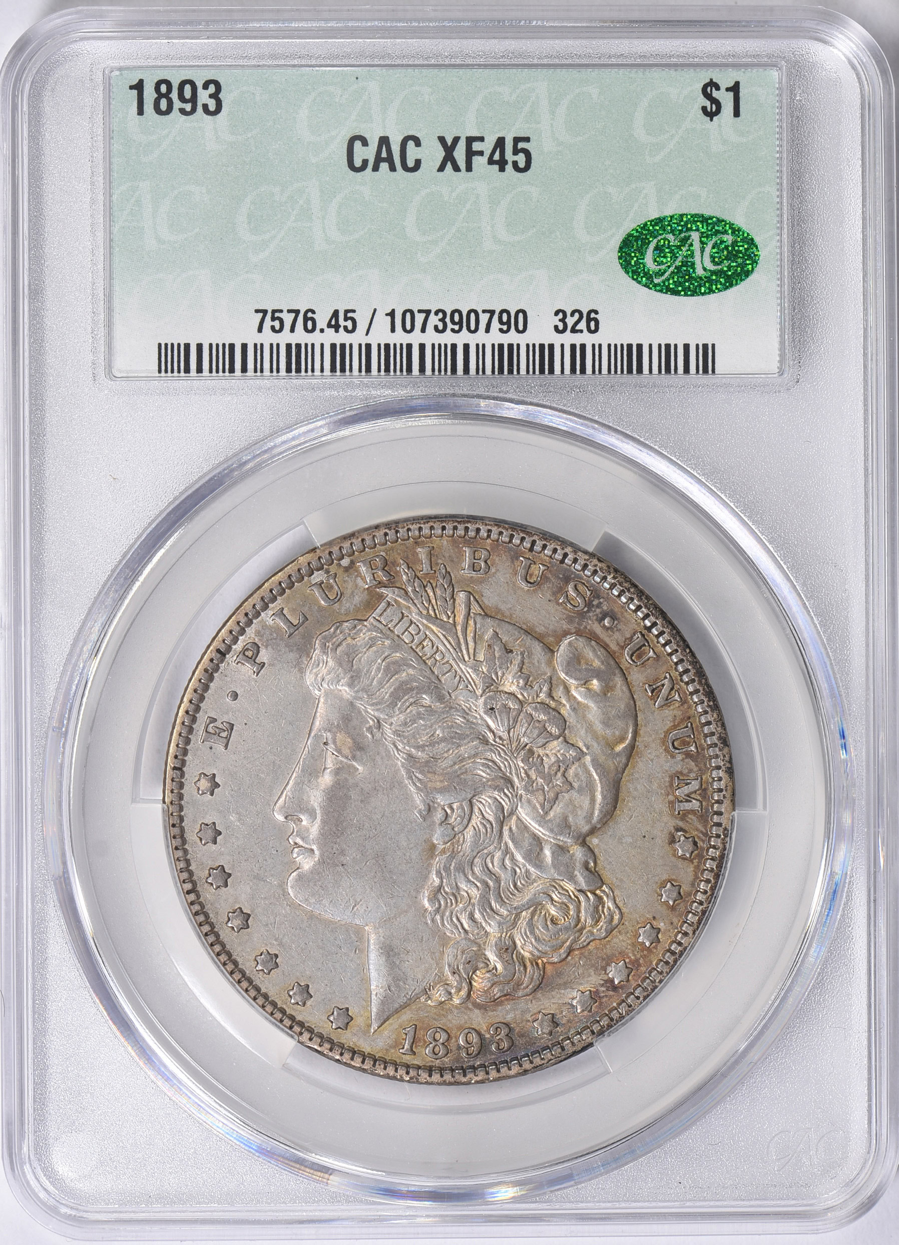1893 Morgan Silver Dollar CACG XF-45 (Toned) (Item 1633891) | GreatCollections Coin Auctions