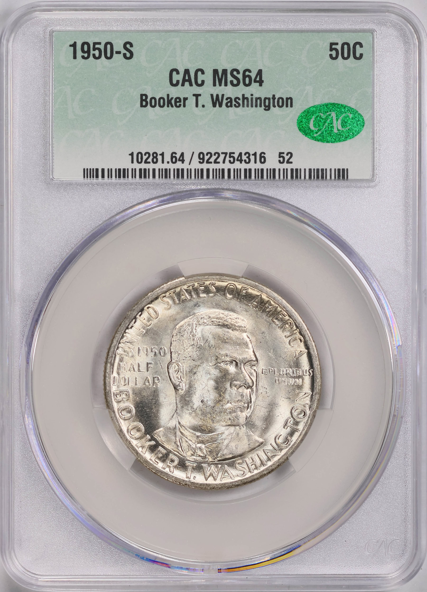 1950-S Booker T. Washington Memorial Half Dollar CACG MS-64 (Item ...