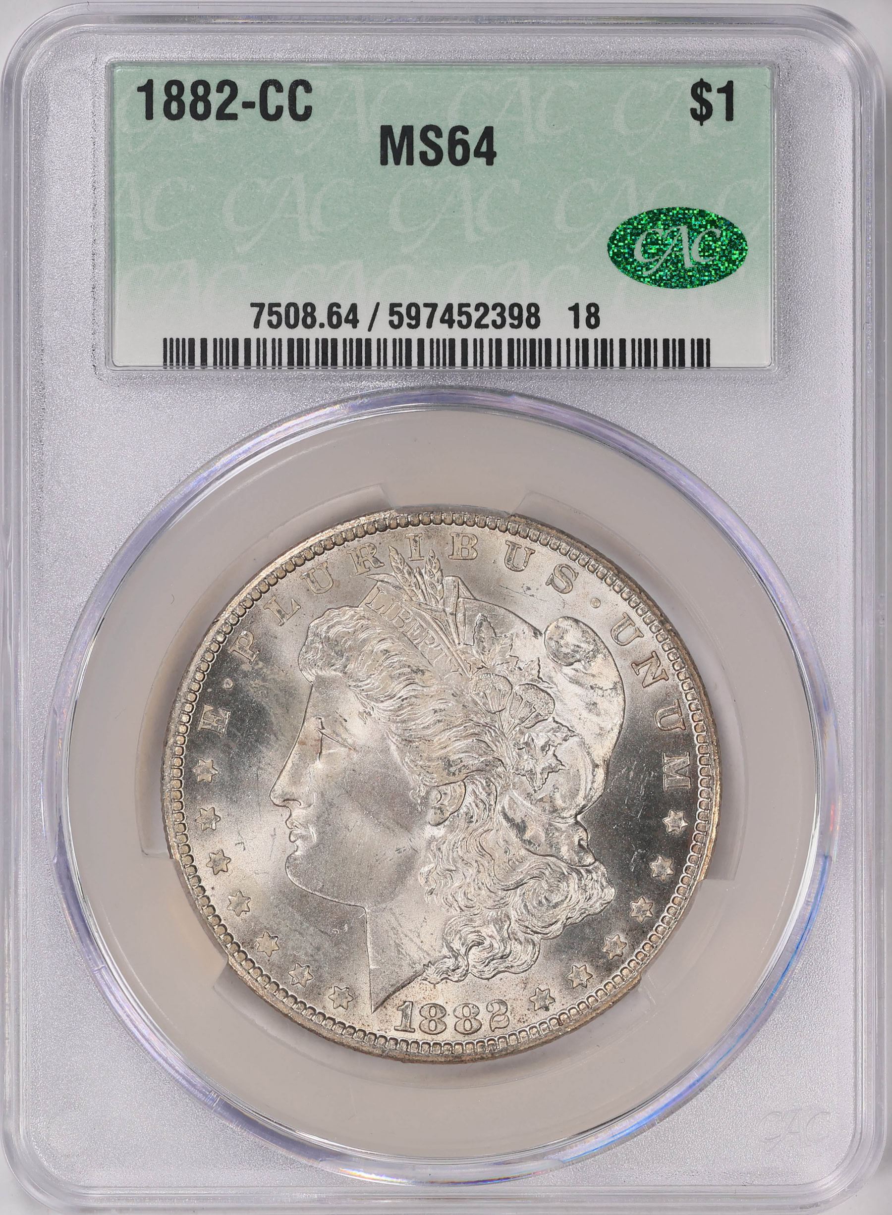 1882-CC Morgan Silver Dollar CACG MS-64 (Item 1634051) | GreatCollections Coin Auctions