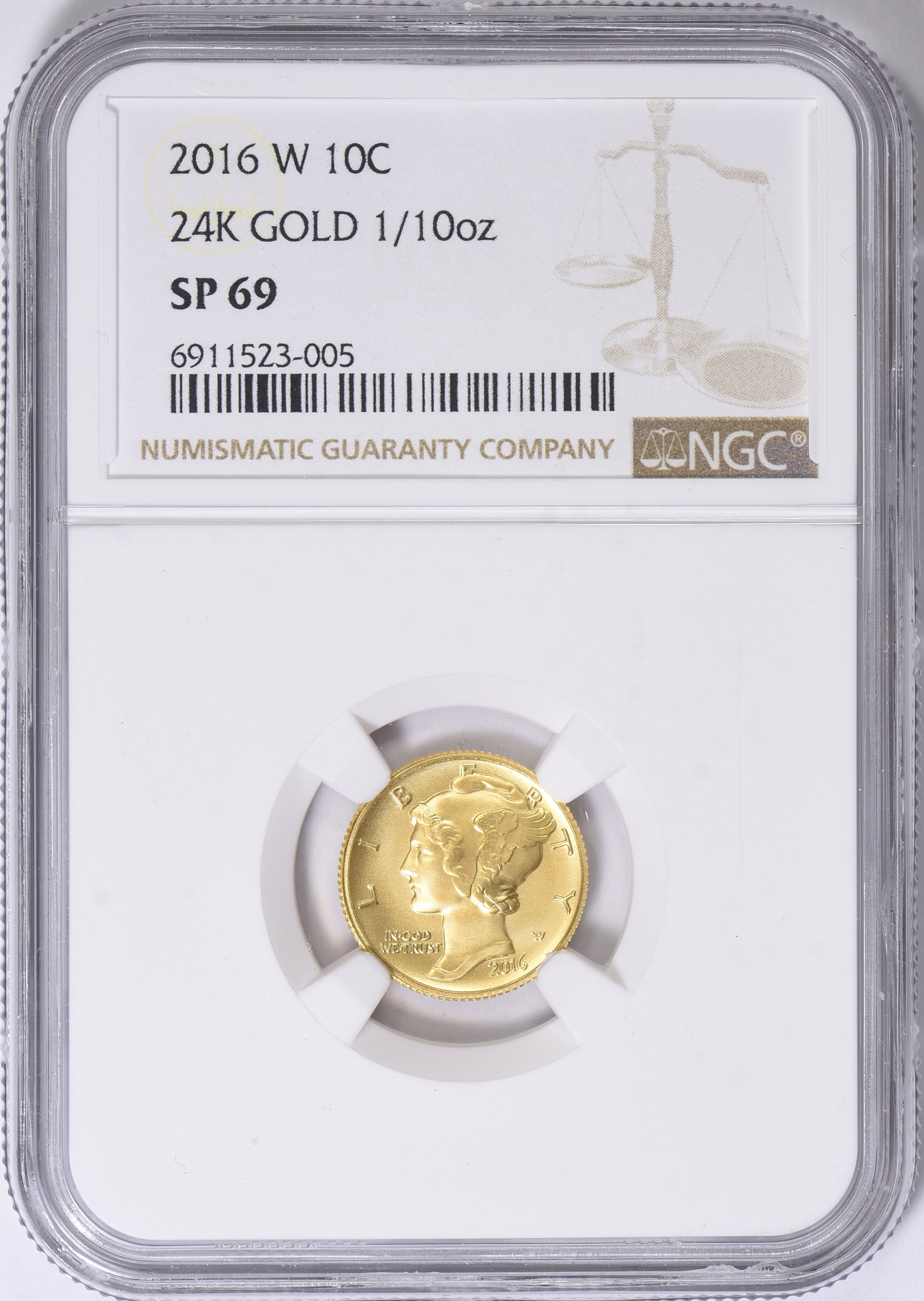 2016-W Gold Mercury Dime 100th Anniversary. NGC SP-69 (Item 1634085 ...