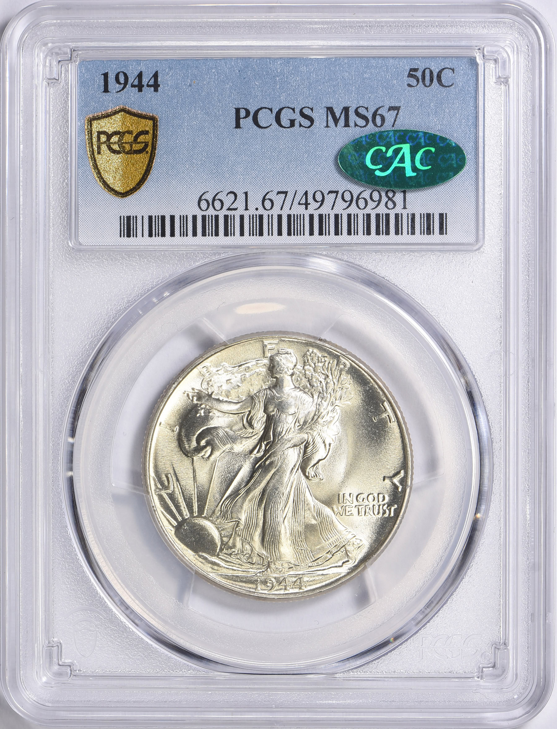 1944 Walking Liberty Half Dollar PCGS MS-67 (CAC Green) (Item 1634200) | GreatCollections Coin ...