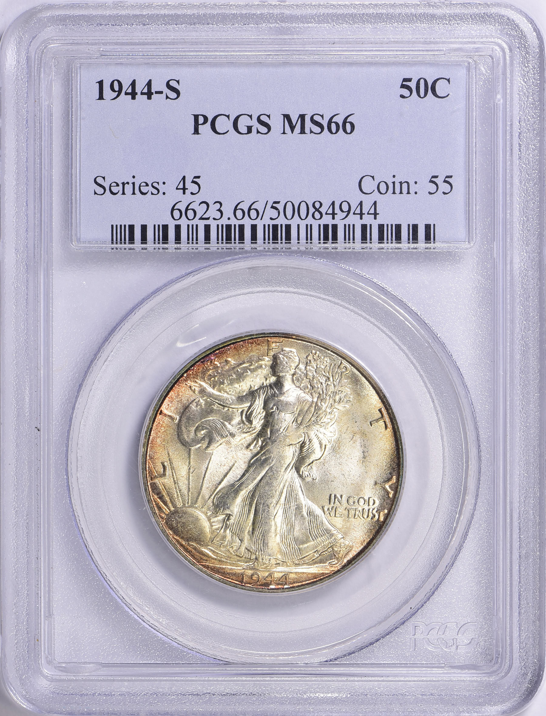 1944-S Walking Liberty Half Dollar PCGS MS-66 (Toned) (Item 1634235) | GreatCollections Coin ...