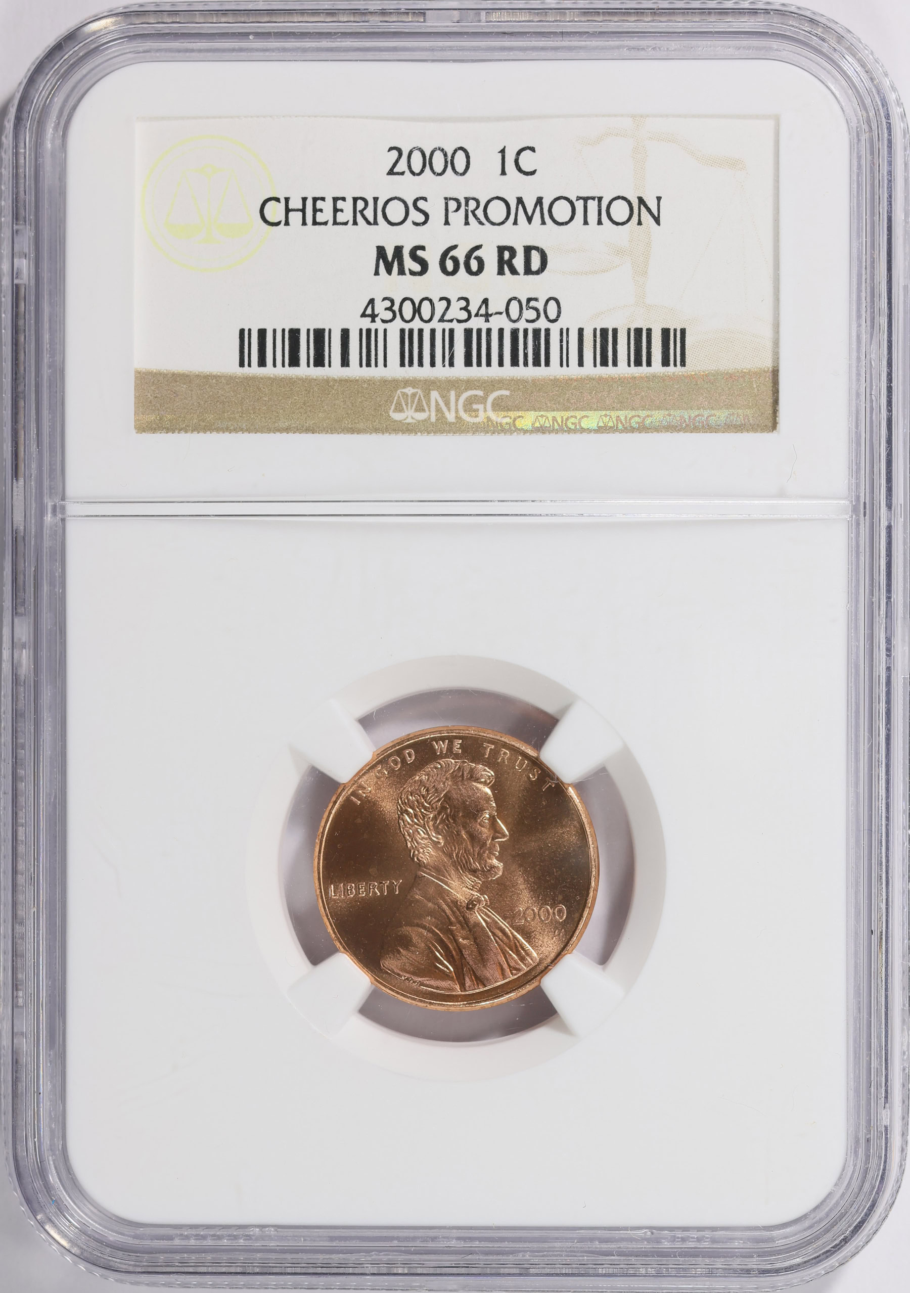 2000 Lincoln Cent "Cheerios" Cent NGC MS-66 RD (Item 1634448) | GreatCollections Coin Auctions