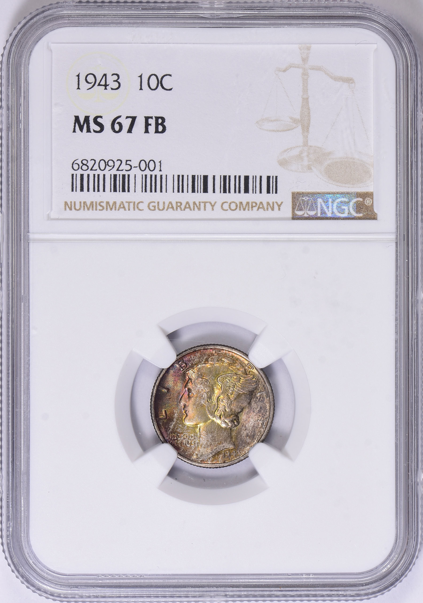 1943 Mercury Dime NGC MS-67 FB (Toned) (Item 1634796) | GreatCollections Coin Auctions