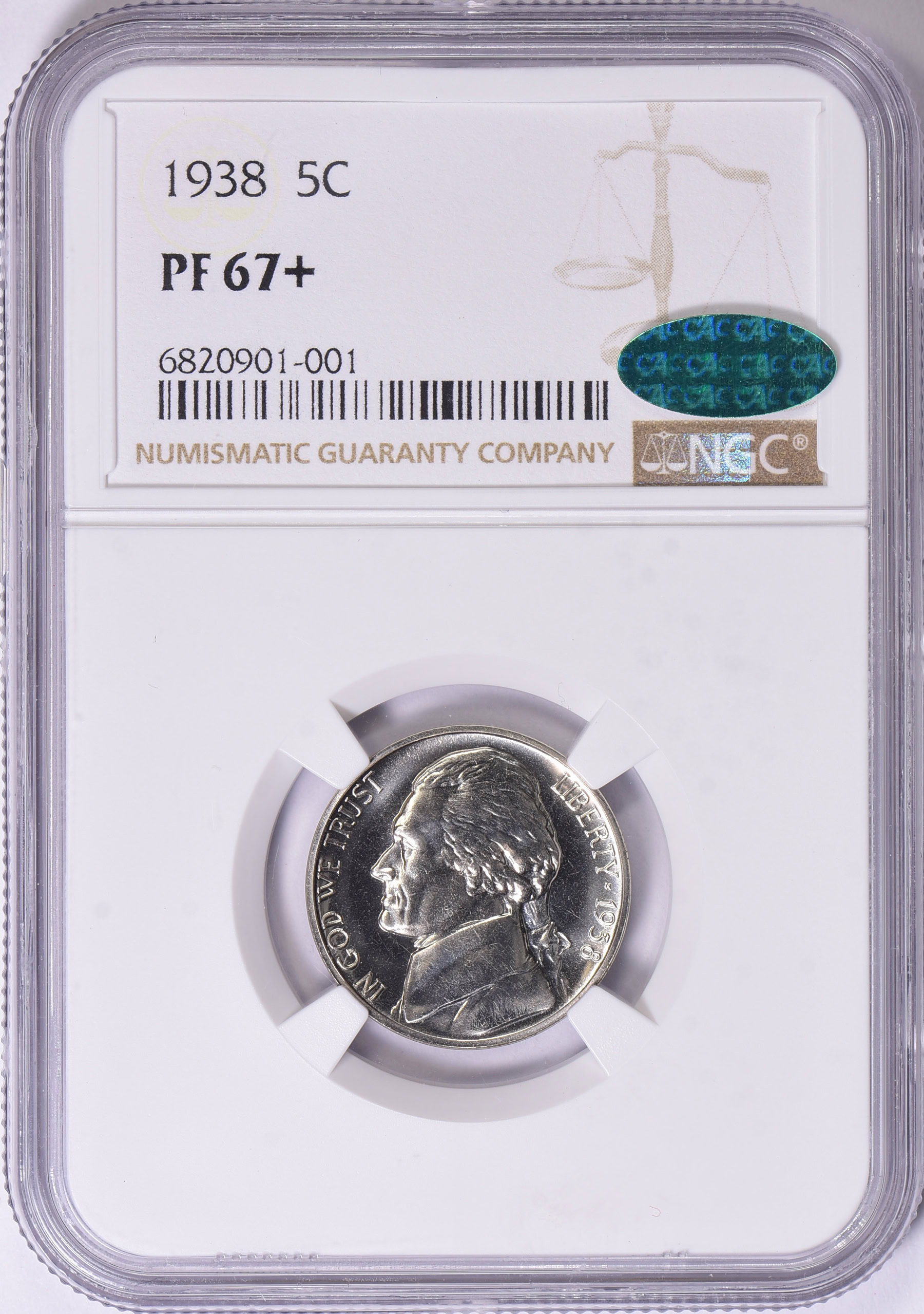 1938 Jefferson Nickel NGC Proof-67+ (CAC Green) (Item 1634812 ...