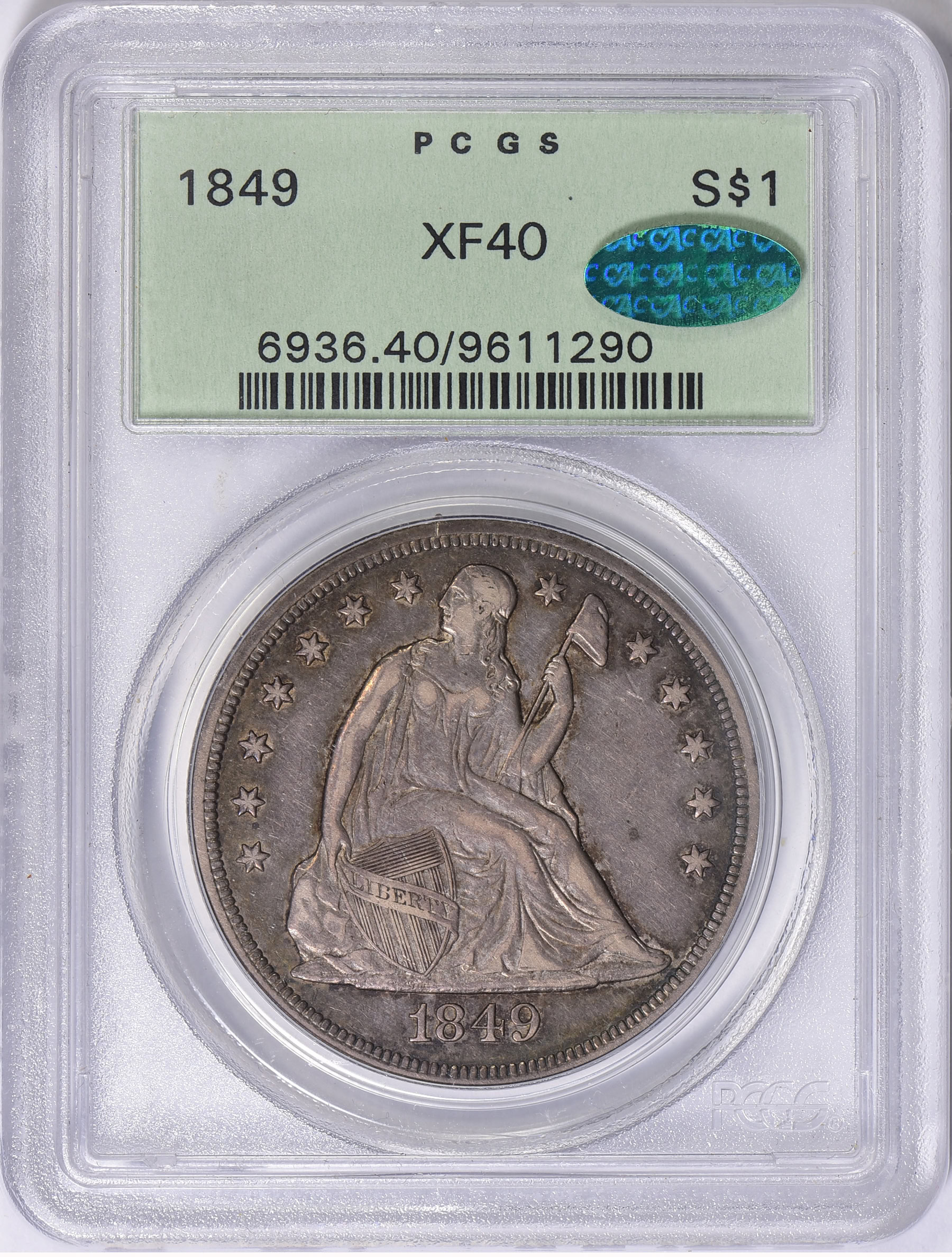 1849 Seated Liberty Silver Dollar PCGS XF-40 (CAC Green) OGH (Toned) (Item 1635086 ...