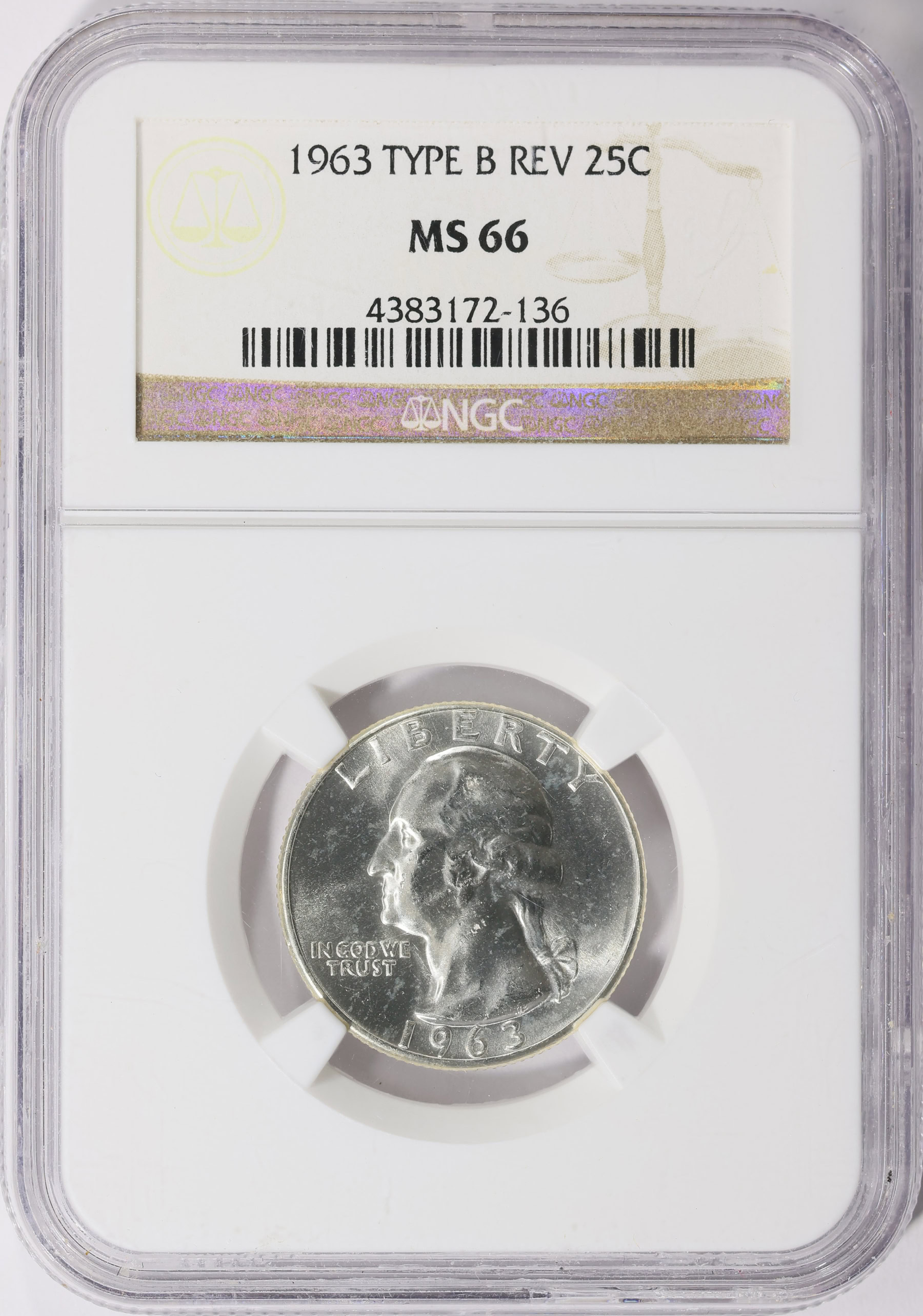 1963 Washington Quarter Type B Reverse FS-901 NGC MS-66 (Item 1635144) | GreatCollections Coin ...
