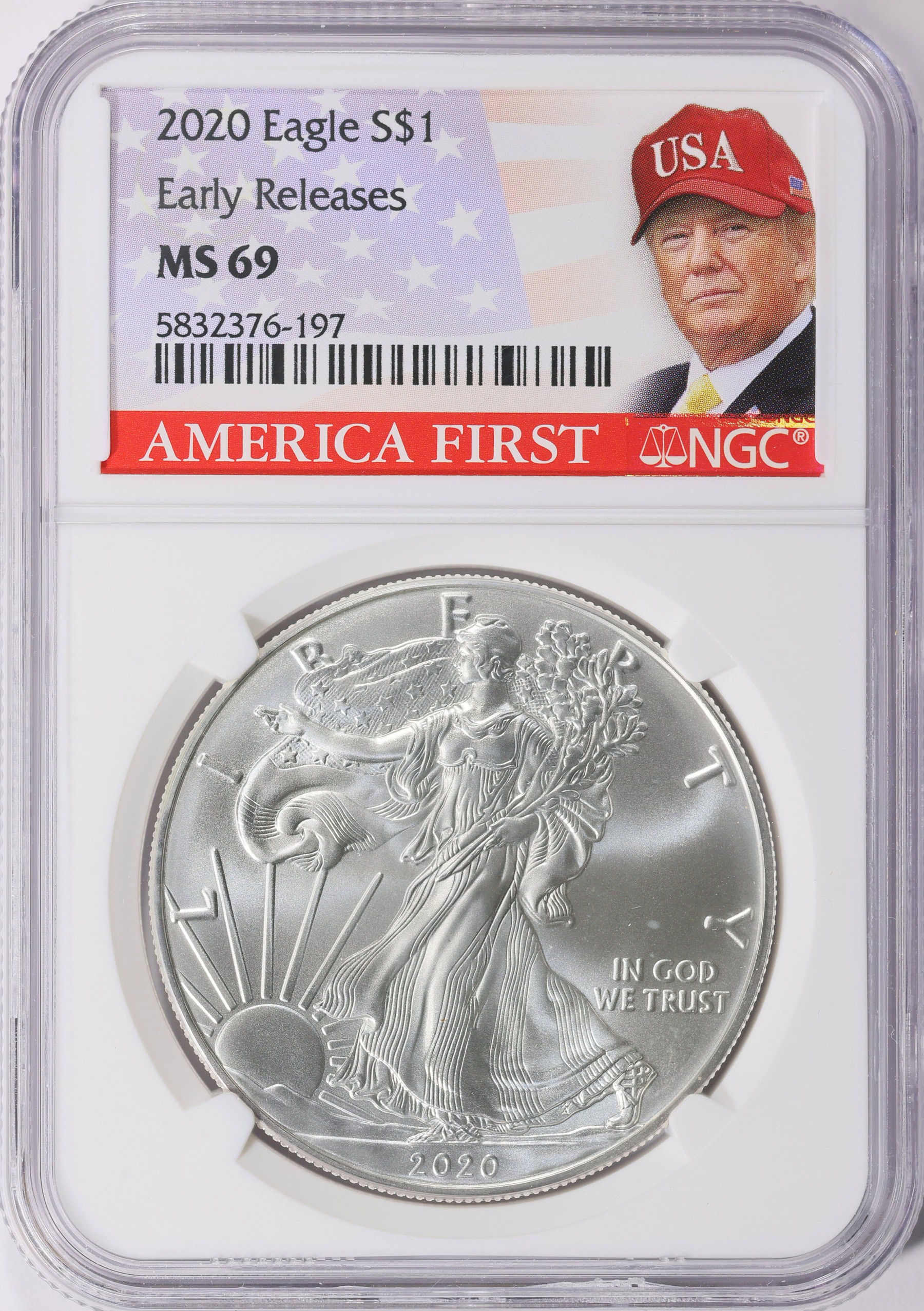 2020 $1 Silver Eagle Early Releases NGC MS-69 (Donald Trump Label ...